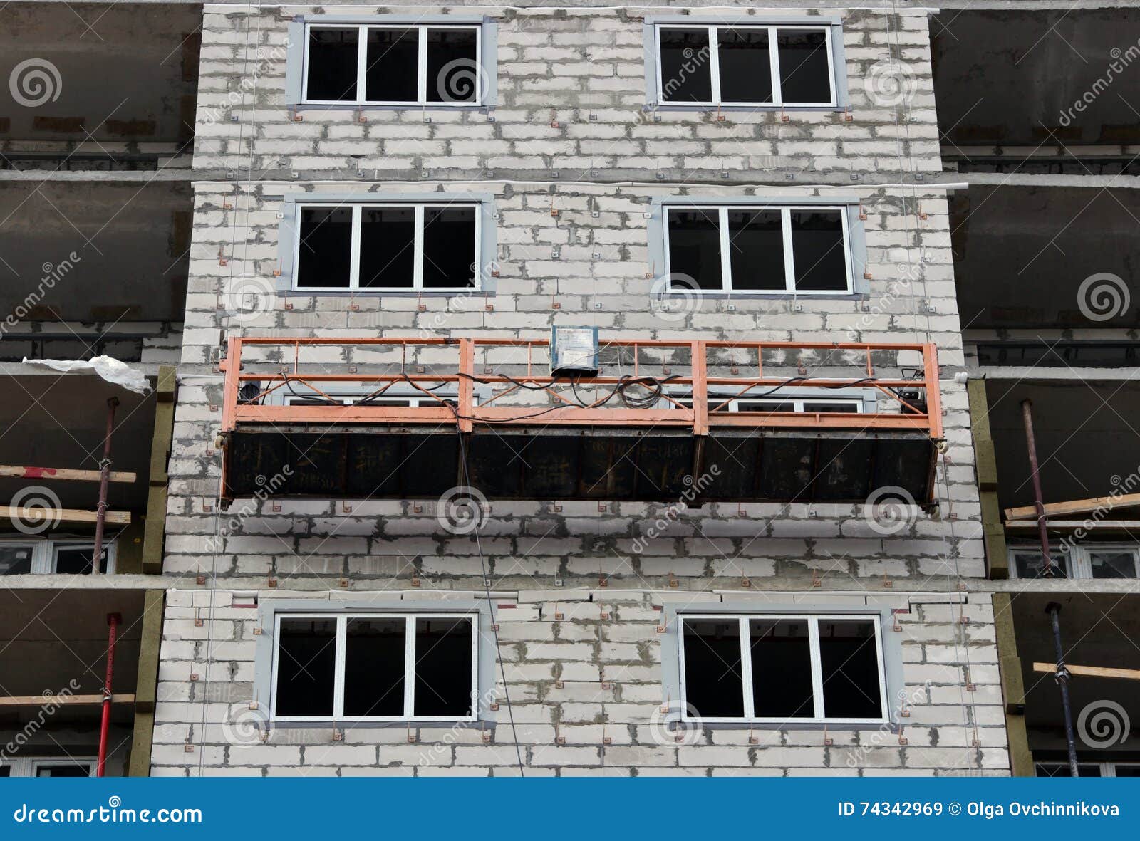 Construction Suspended Cradle without Workers on a Newly Built High ...