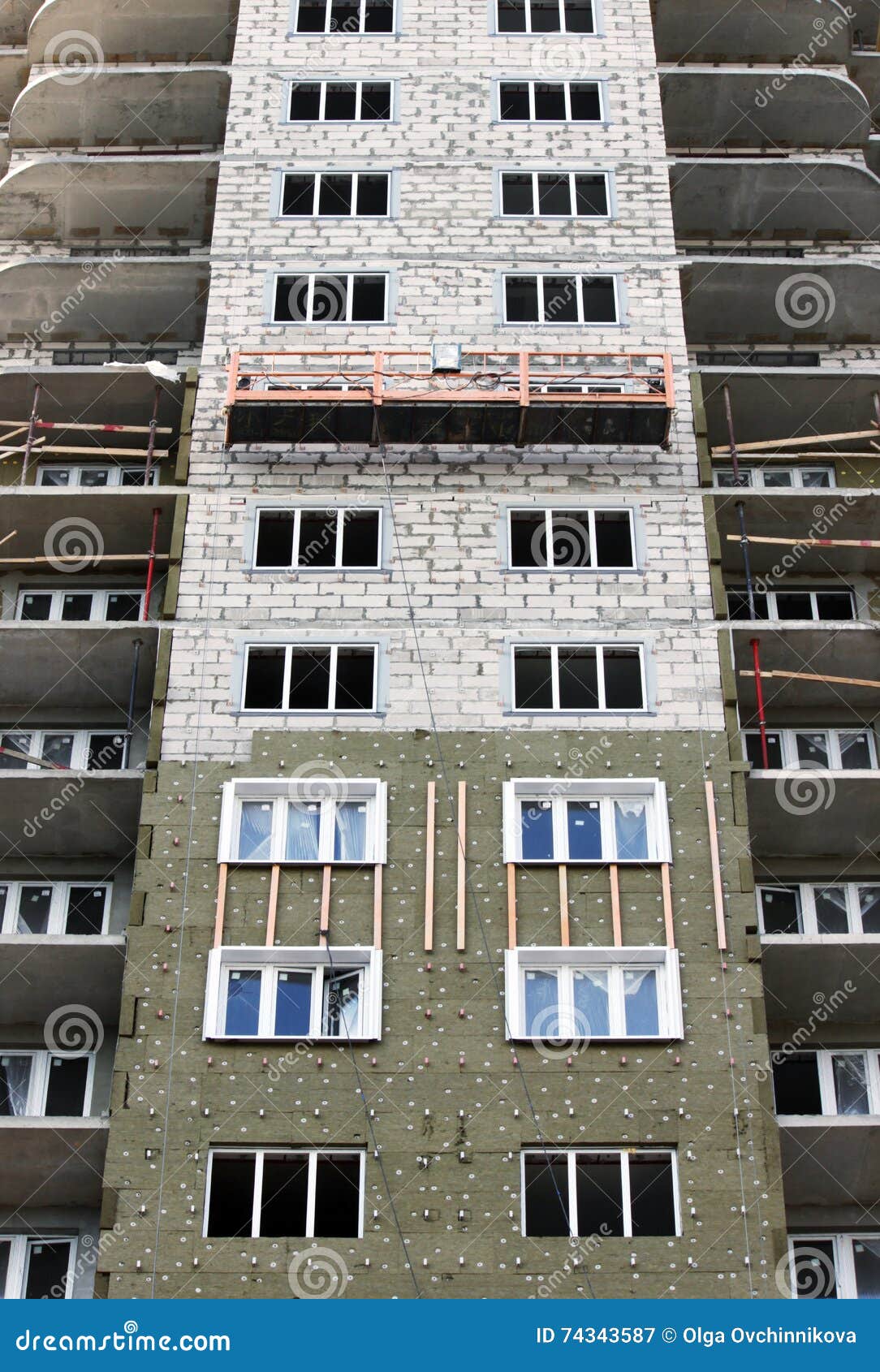 Construction Suspended Cradle. Construction Cradle With Workers On The ...
