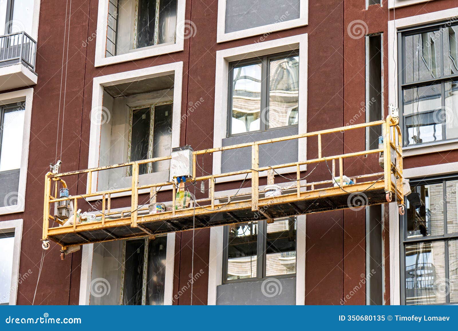 Construction Suspended Scaffold in Front of Modern Building Facade ...