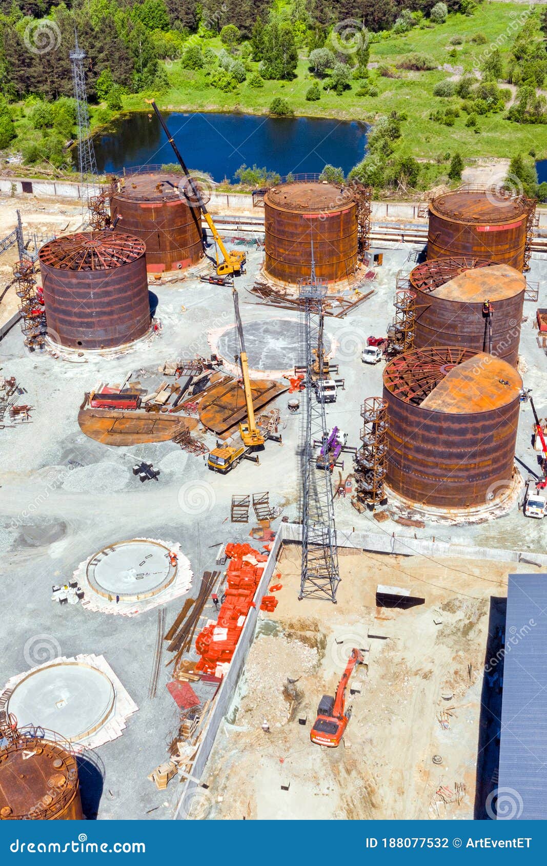 Construction of Tank for an Oil Storage by Sheet Assembly. View from ...