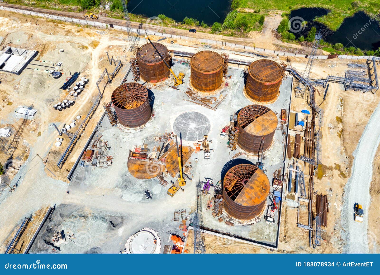 Construction of Tank for an Oil Storage by Sheet Assembly. View from ...