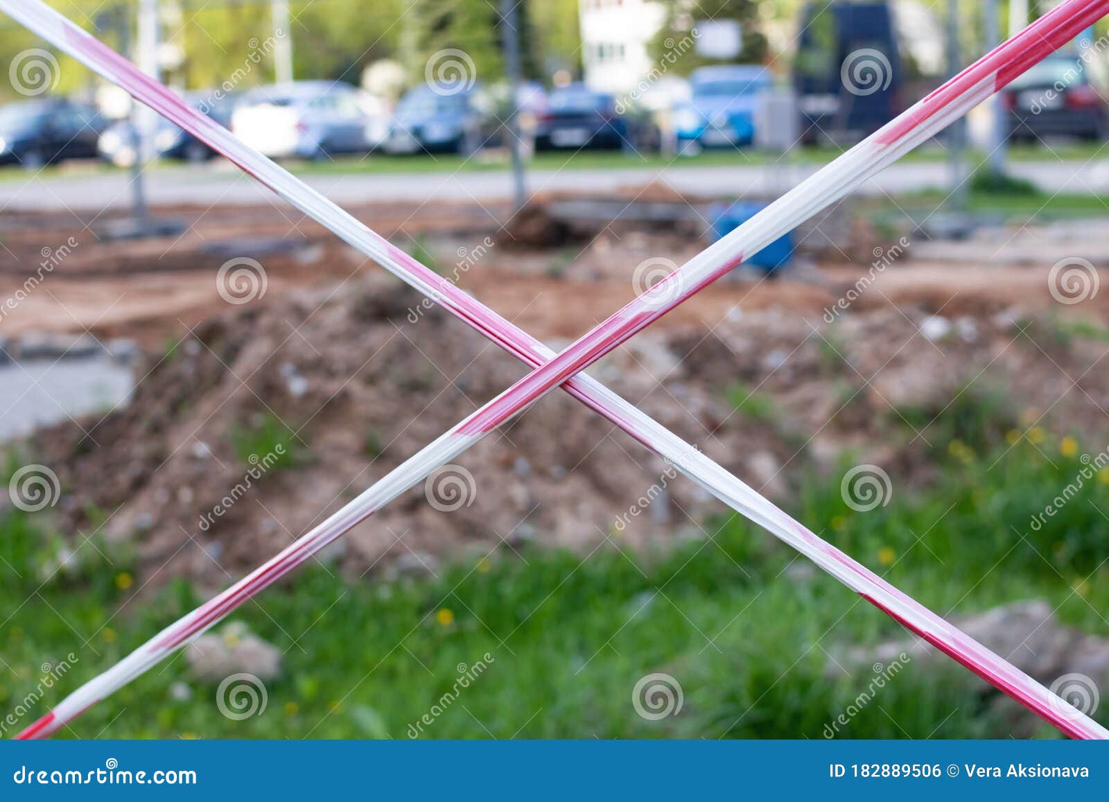 Construction Tape Cross at a Construction Site Stock Photo - Image of ...