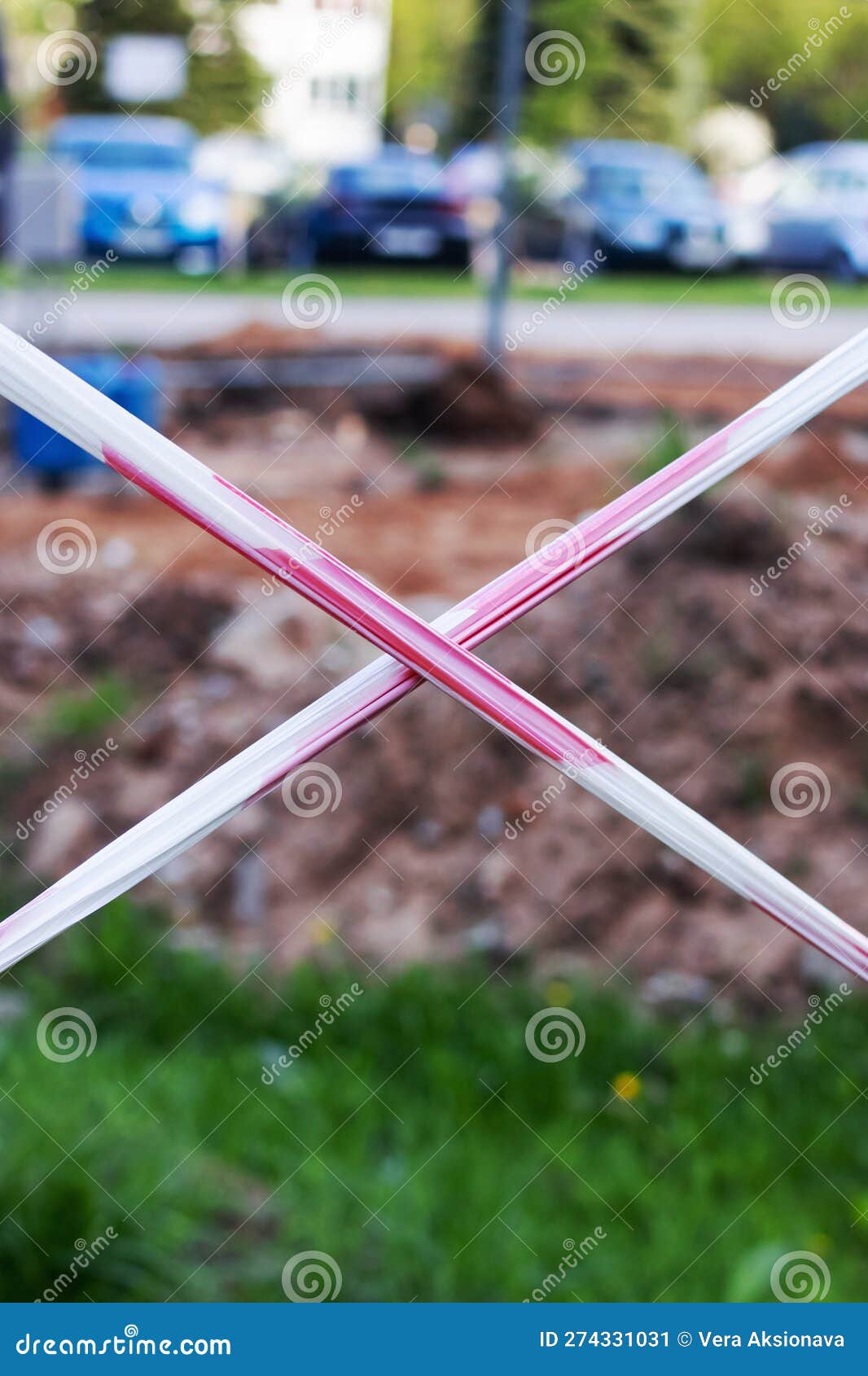 Construction Tape Cross at a Construction Site Stock Image - Image of ...