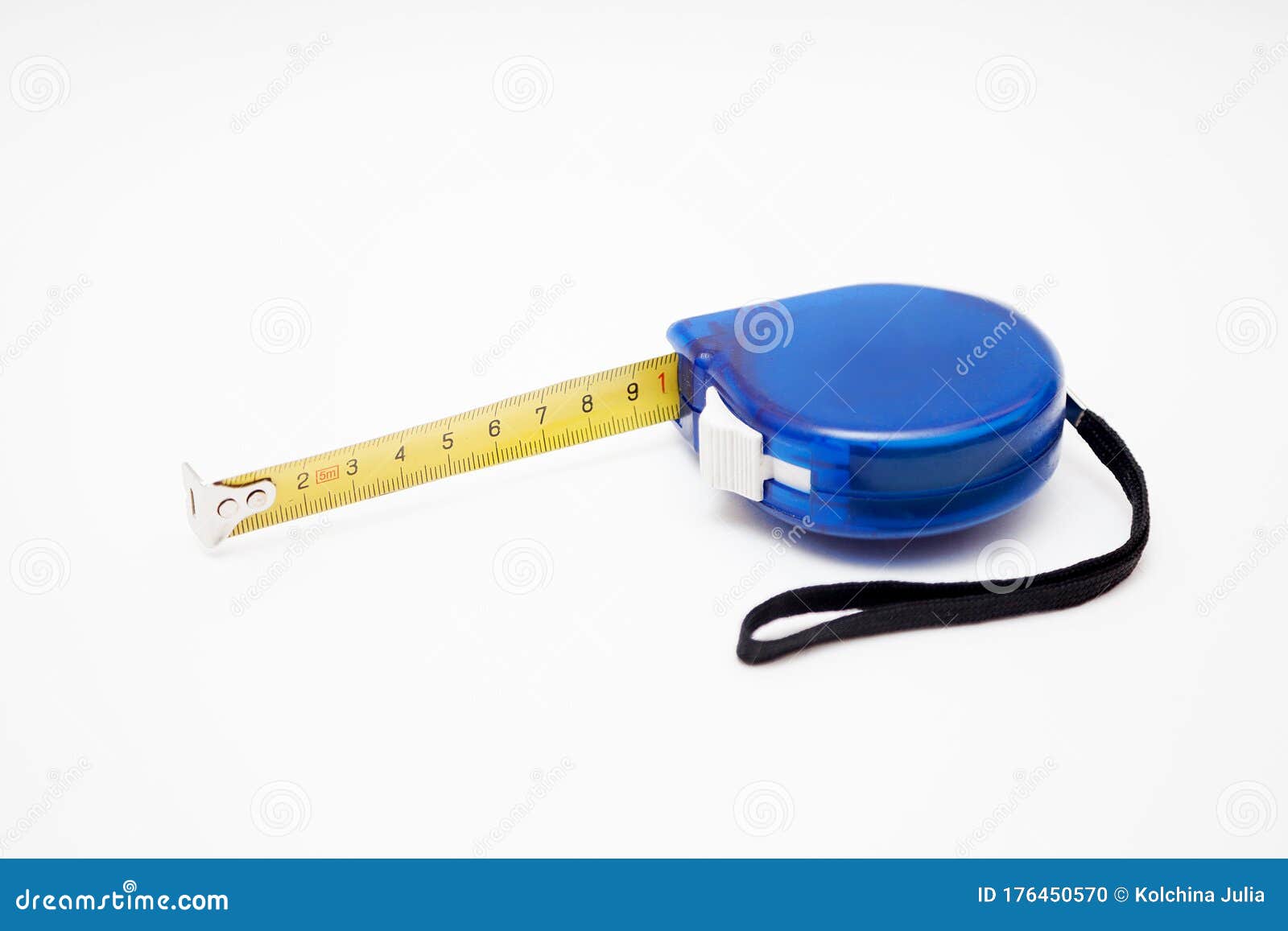 Construction Tape Measure in Blue on a White Background Stock Photo ...