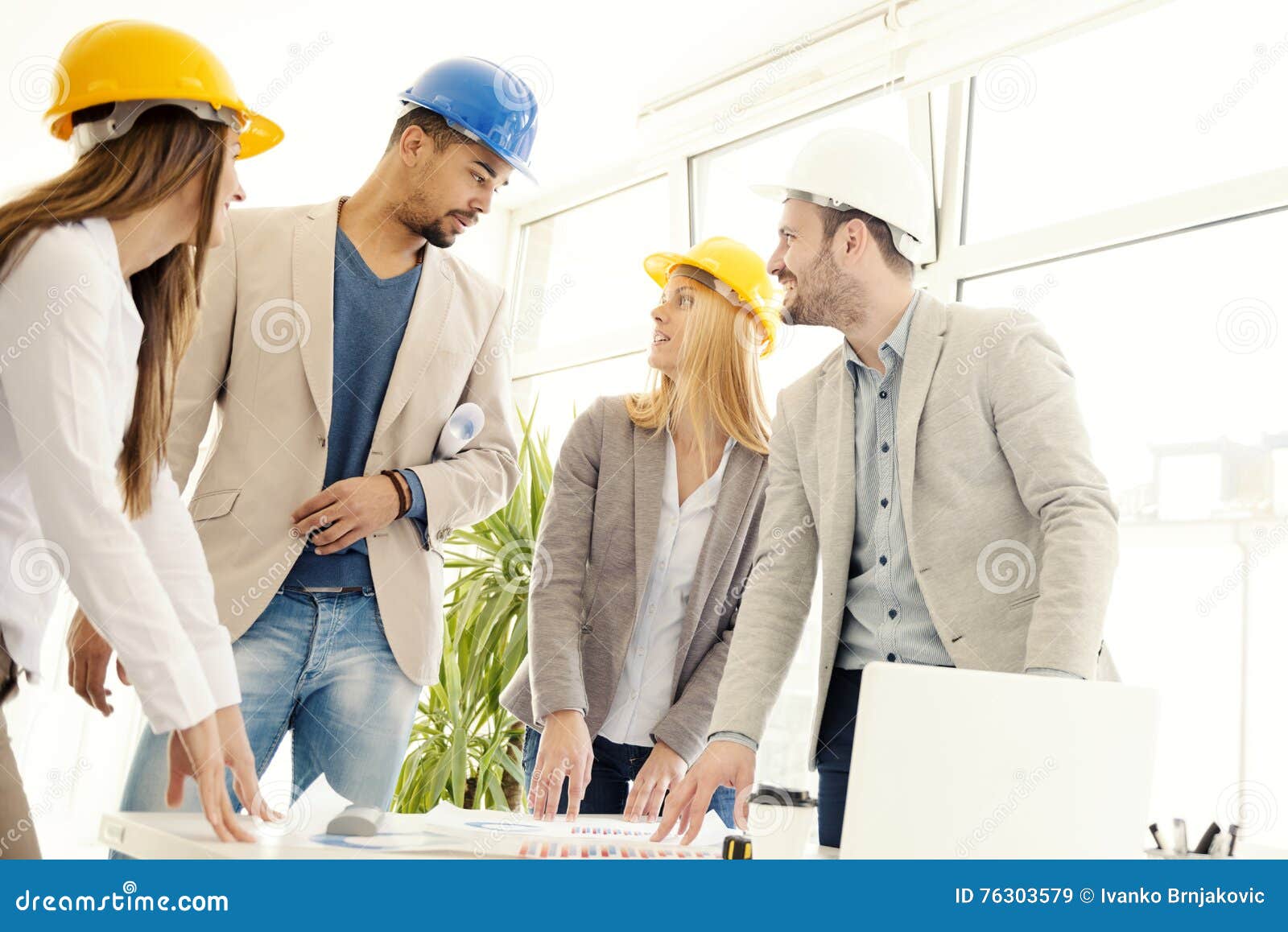 Construction team stock image. Image of teamwork, laptop - 76303579