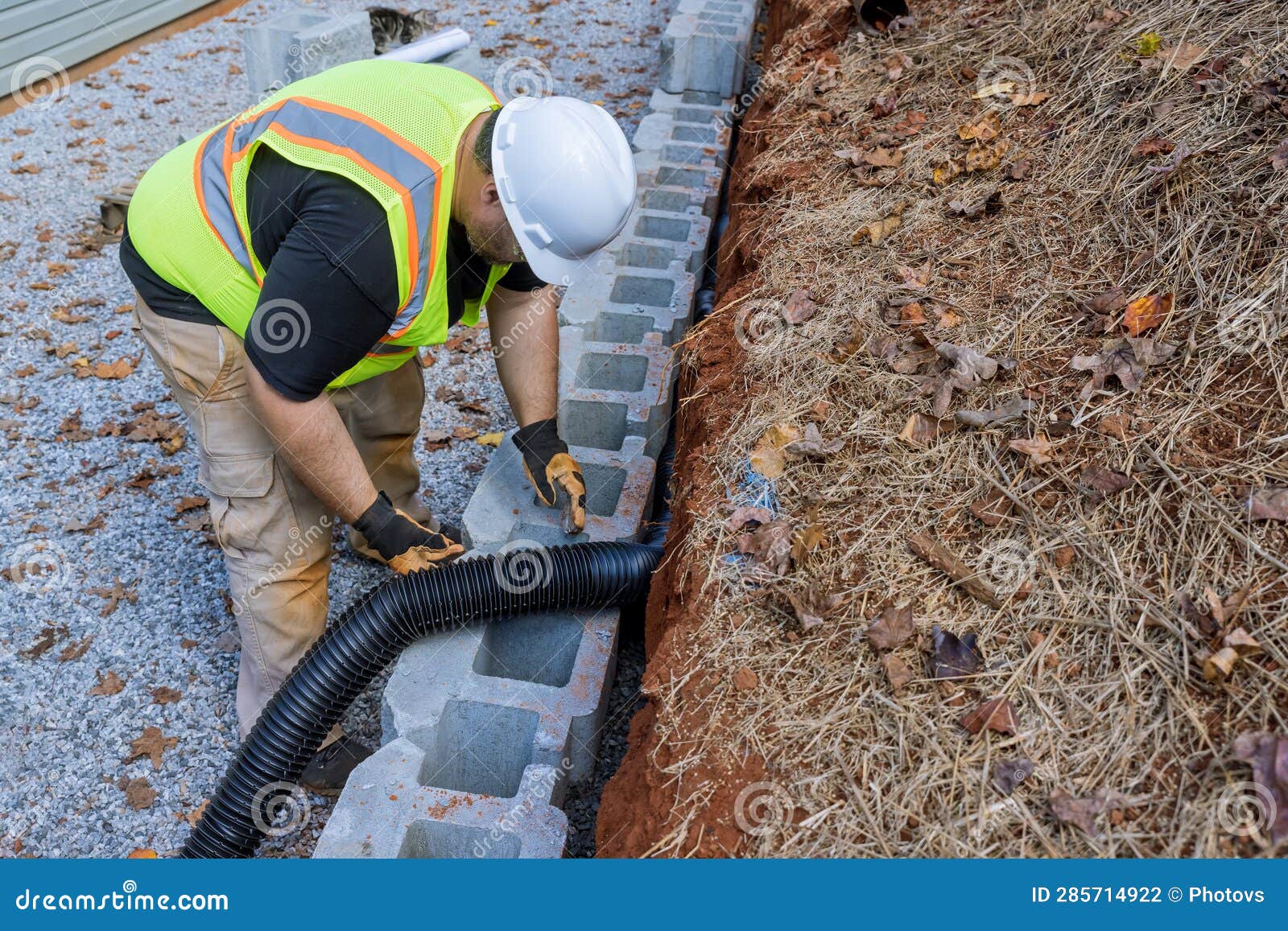 Construction Team is Currently Working on Laying a Drainage Pipe for ...