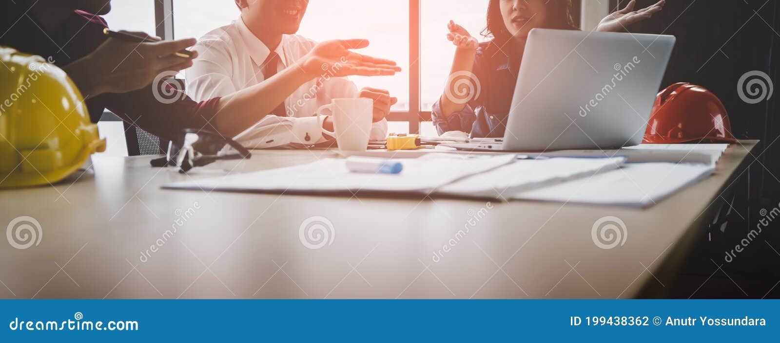 Construction Team Engineer Architect is Brainstorming on Working Table ...