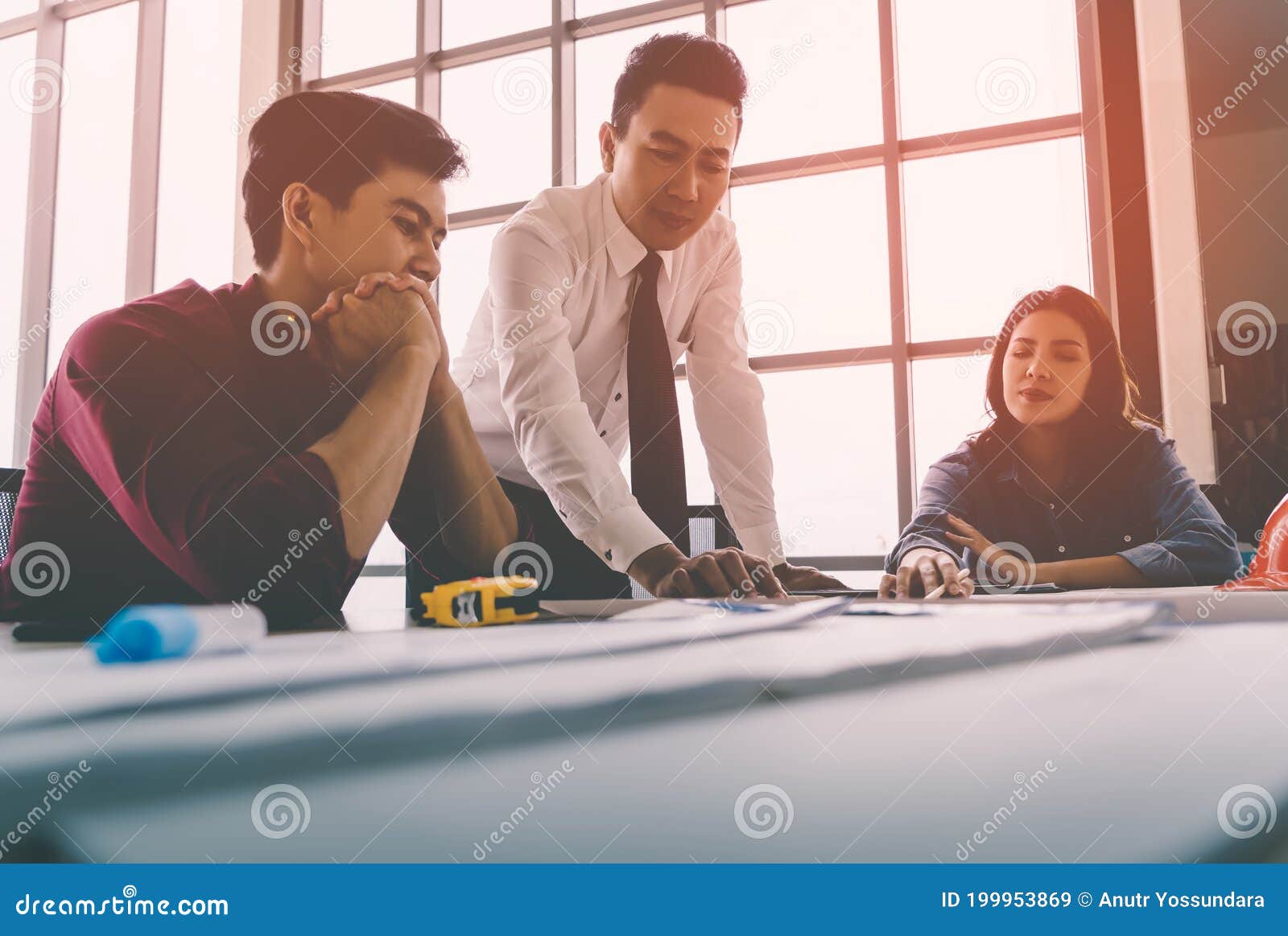 Construction Team Engineer Architect is Brainstorming on Working Table ...