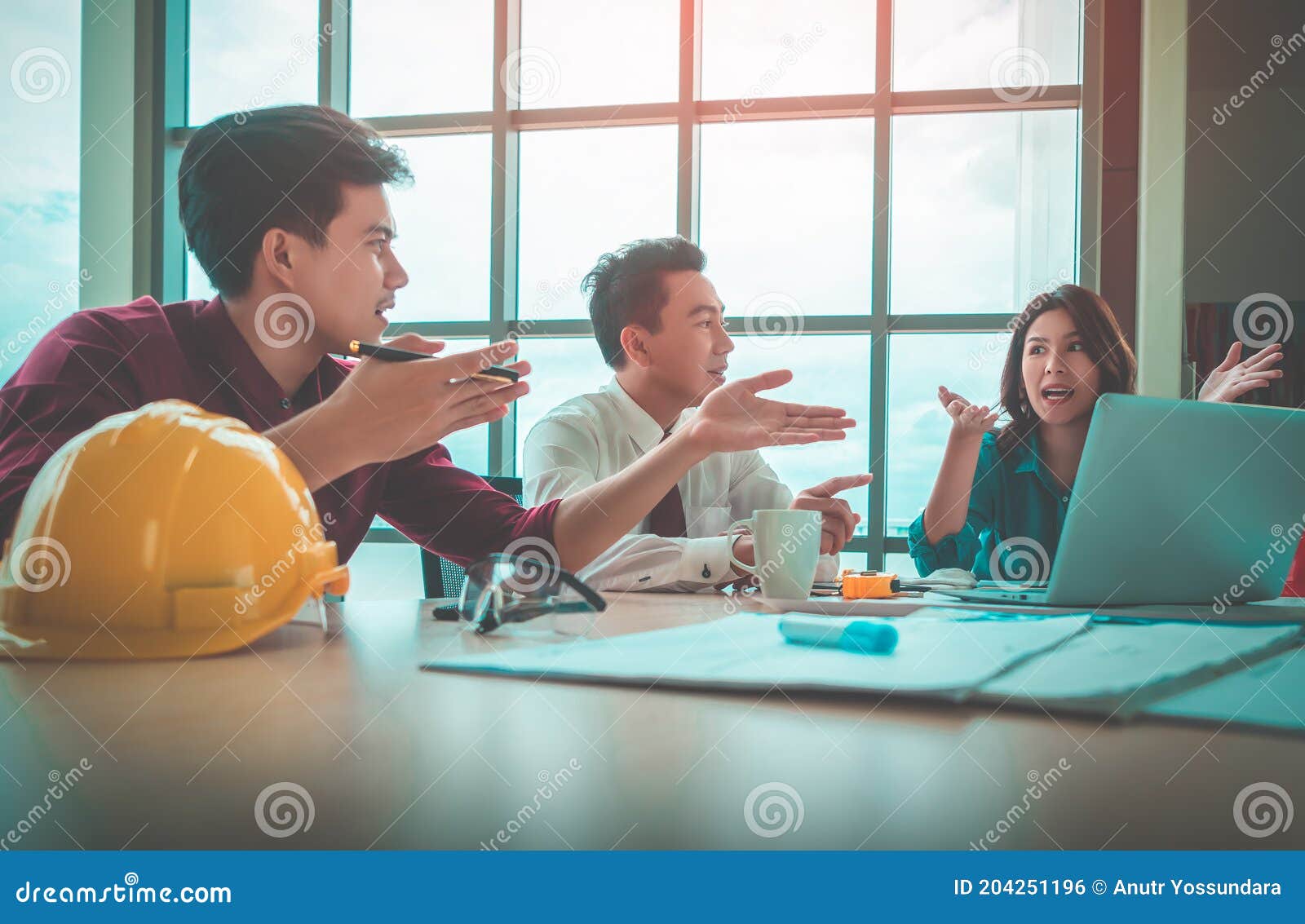 Construction Team Engineer Architect is Brainstorming on Working Table ...