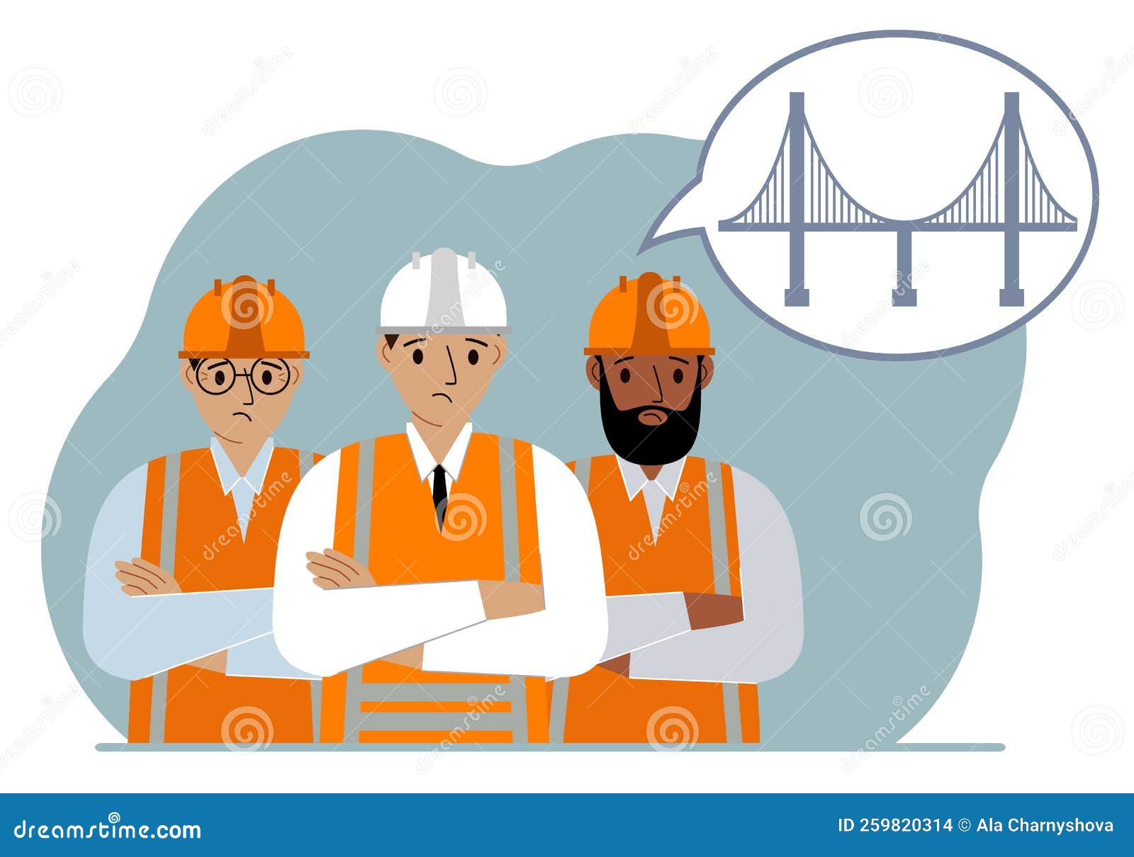 A Construction Team and an Engineer Make Plans in Their Minds To Design a Bridge in an Air ...