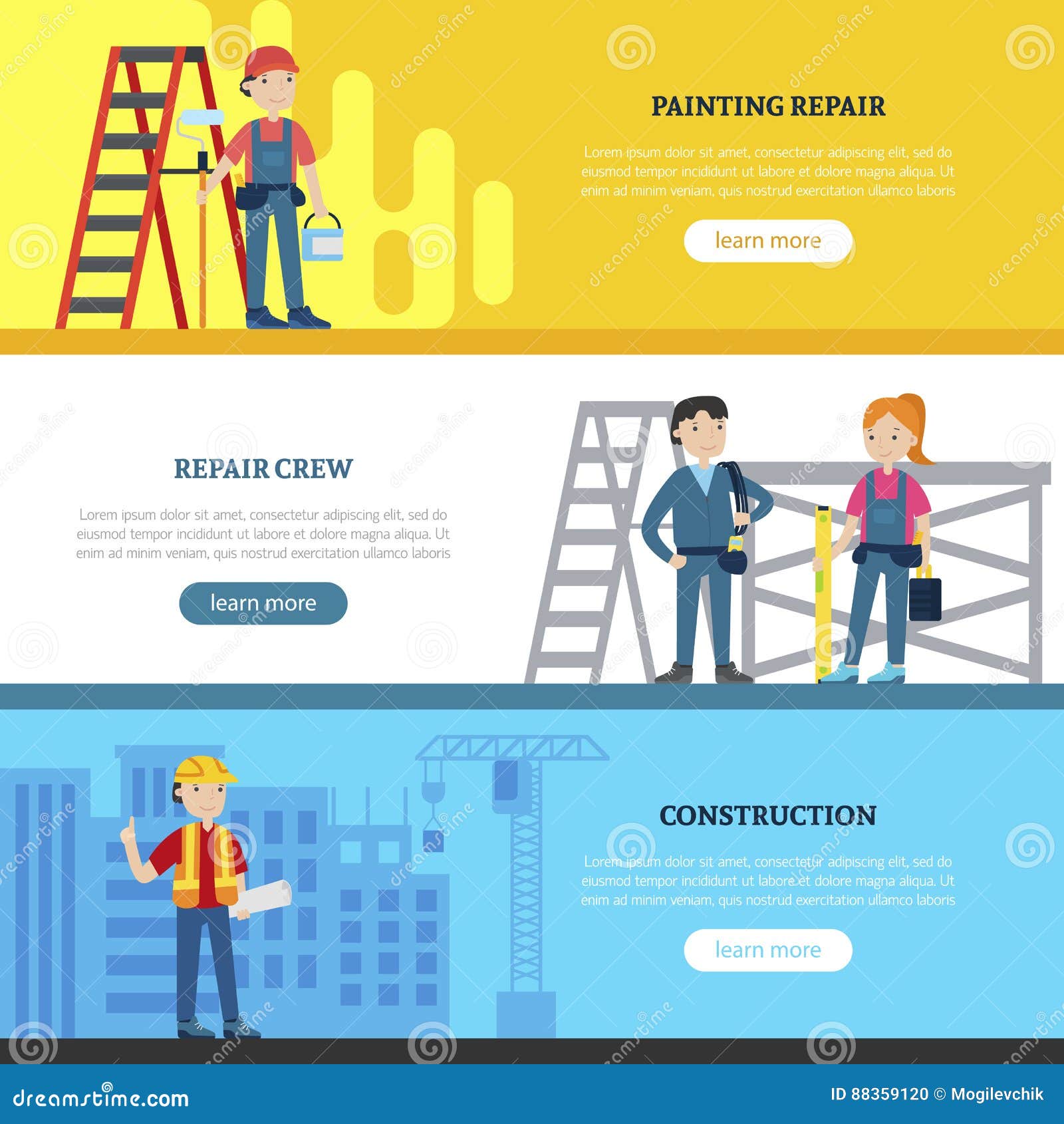 Construction Team Horizontal Banners Stock Vector - Illustration of ...