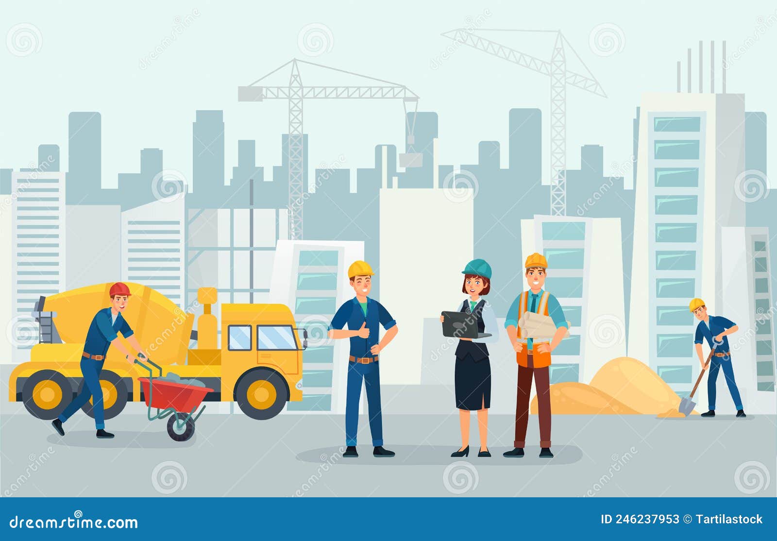 Builder Architect Workers Team Boss Hold Megaphone Loudspeaker City ...