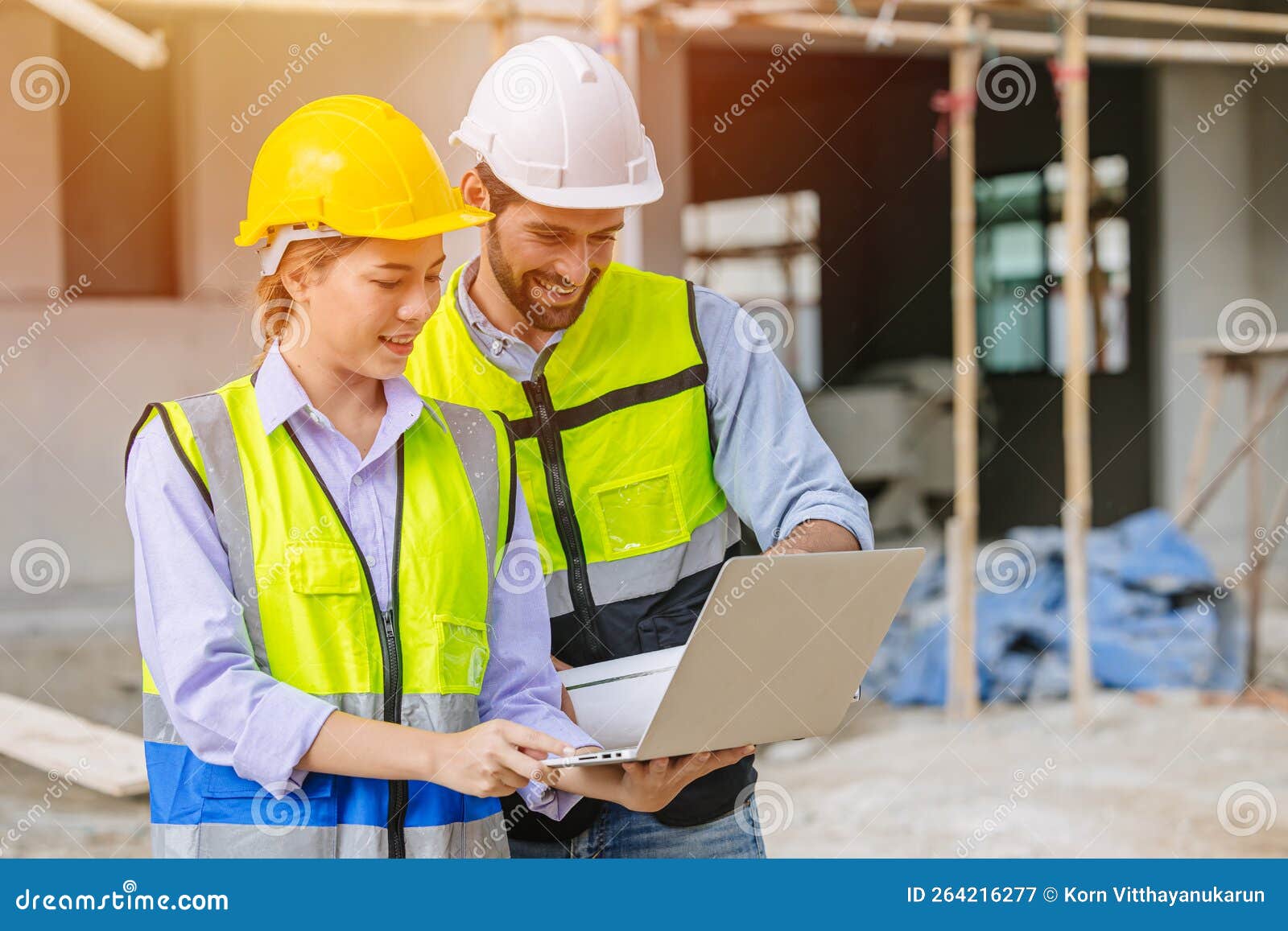 Construction Teamwork Engineer Builder Team Looking Floor Plan Projects ...