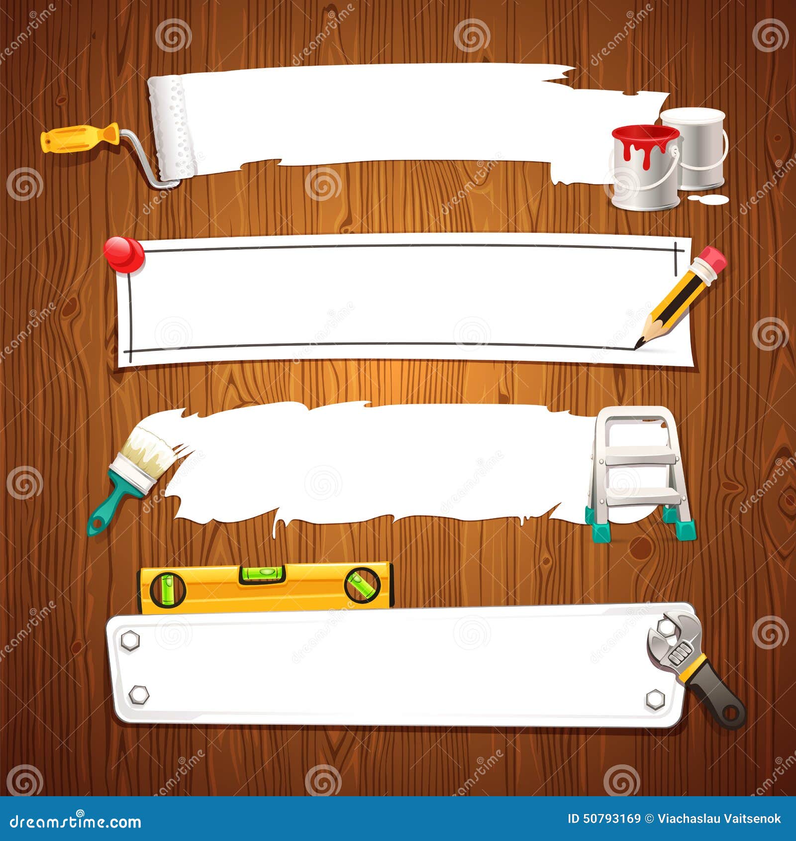 Construction Text Boxes Set on Wooden Background Stock Vector ...