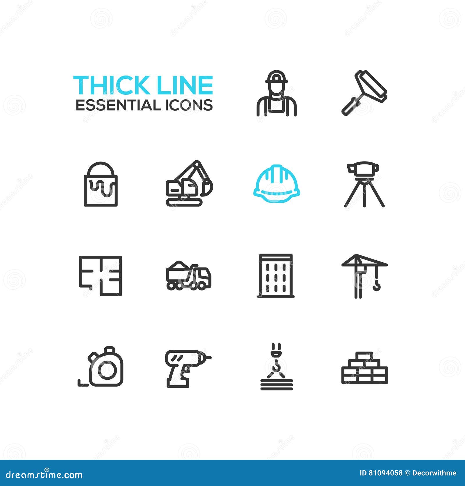 Construction - Thick Single Line Icons Set Stock Vector - Illustration ...