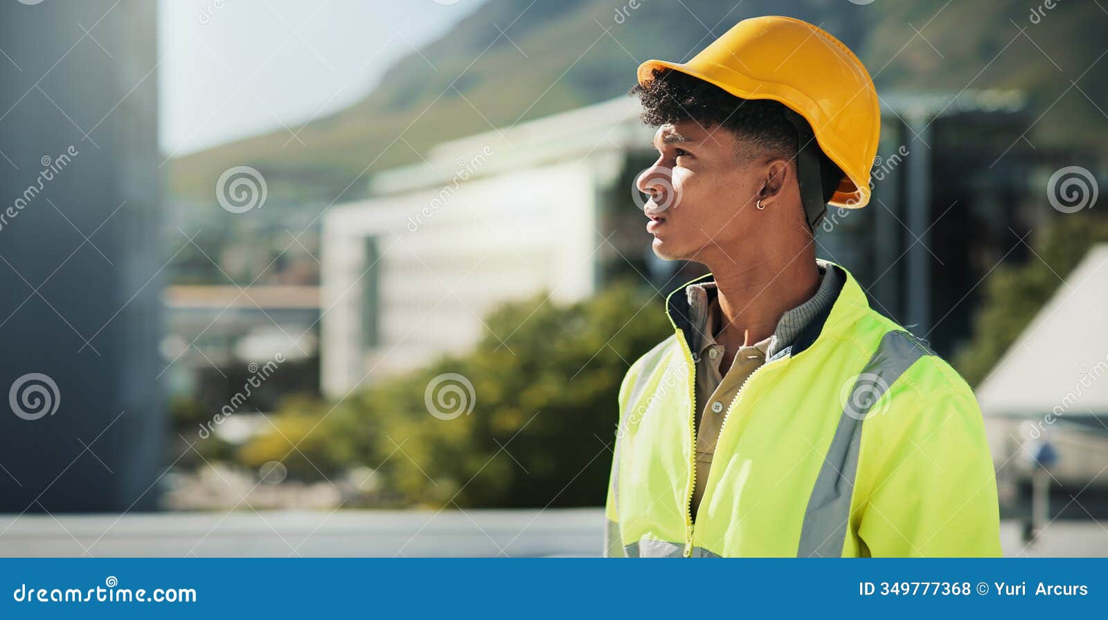 Construction, Thinking and Man on Building in City for Site Inspection ...