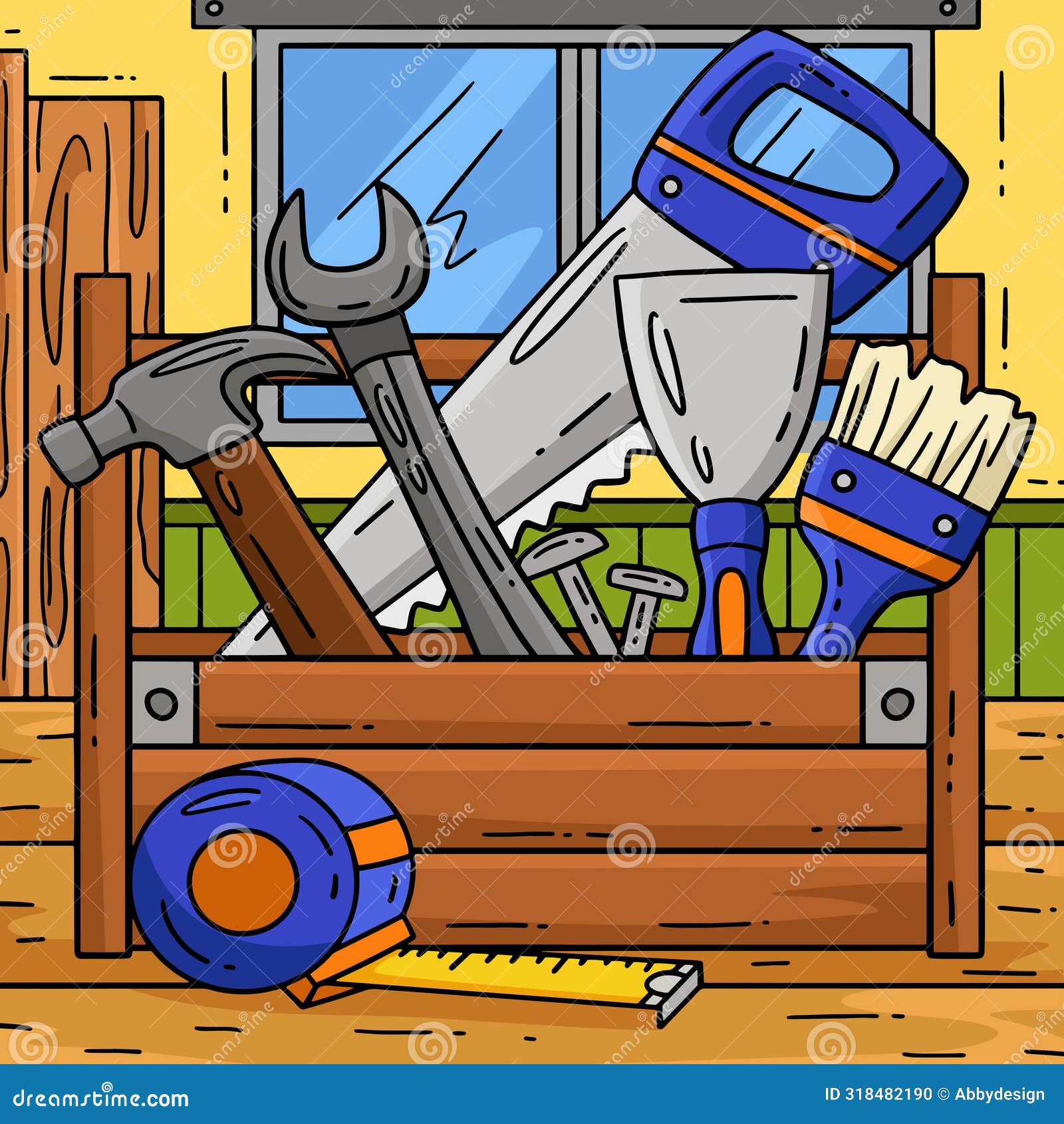 Construction Tool Box Colored Cartoon Illustration Stock Vector ...