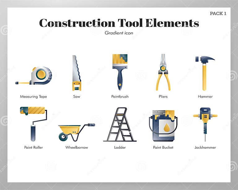 Construction Tool Elements Gradient Pack Stock Vector - Illustration of construction, brush ...