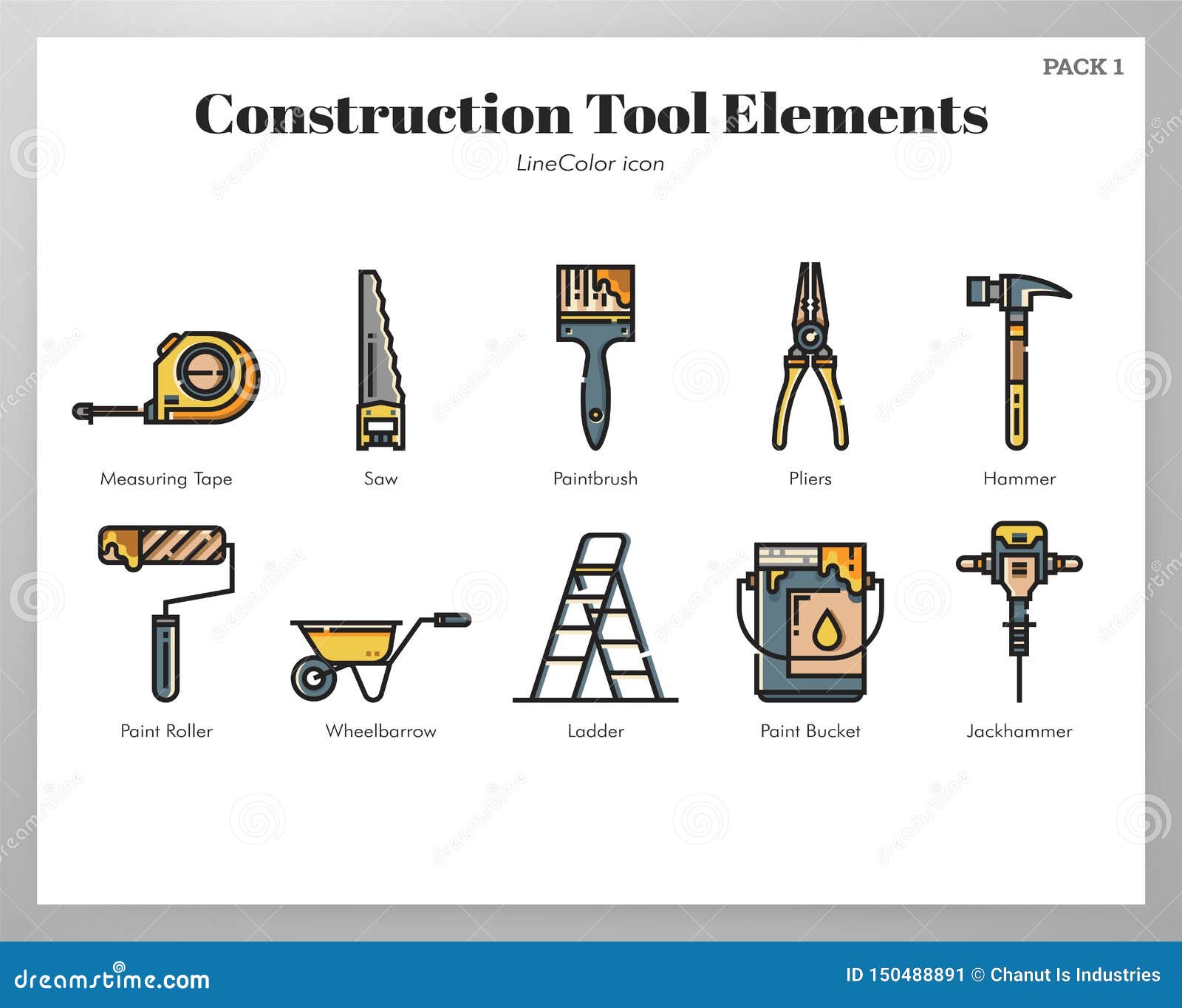 Construction Tool Elements LineColor Pack Stock Vector - Illustration ...