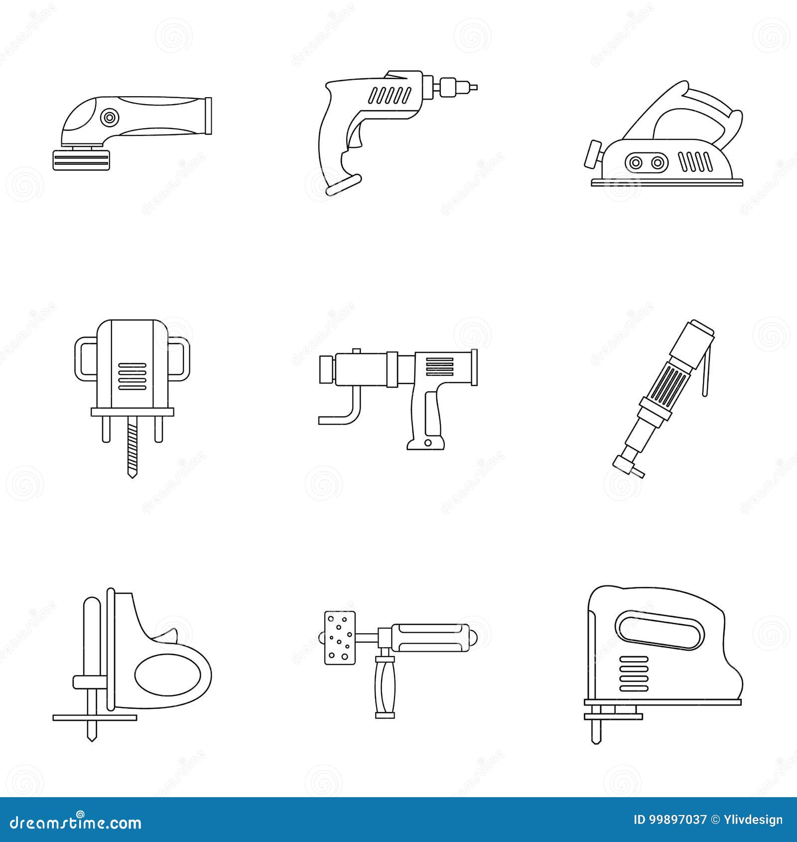Construction Tool Icon Set, Outline Style Stock Vector - Illustration ...