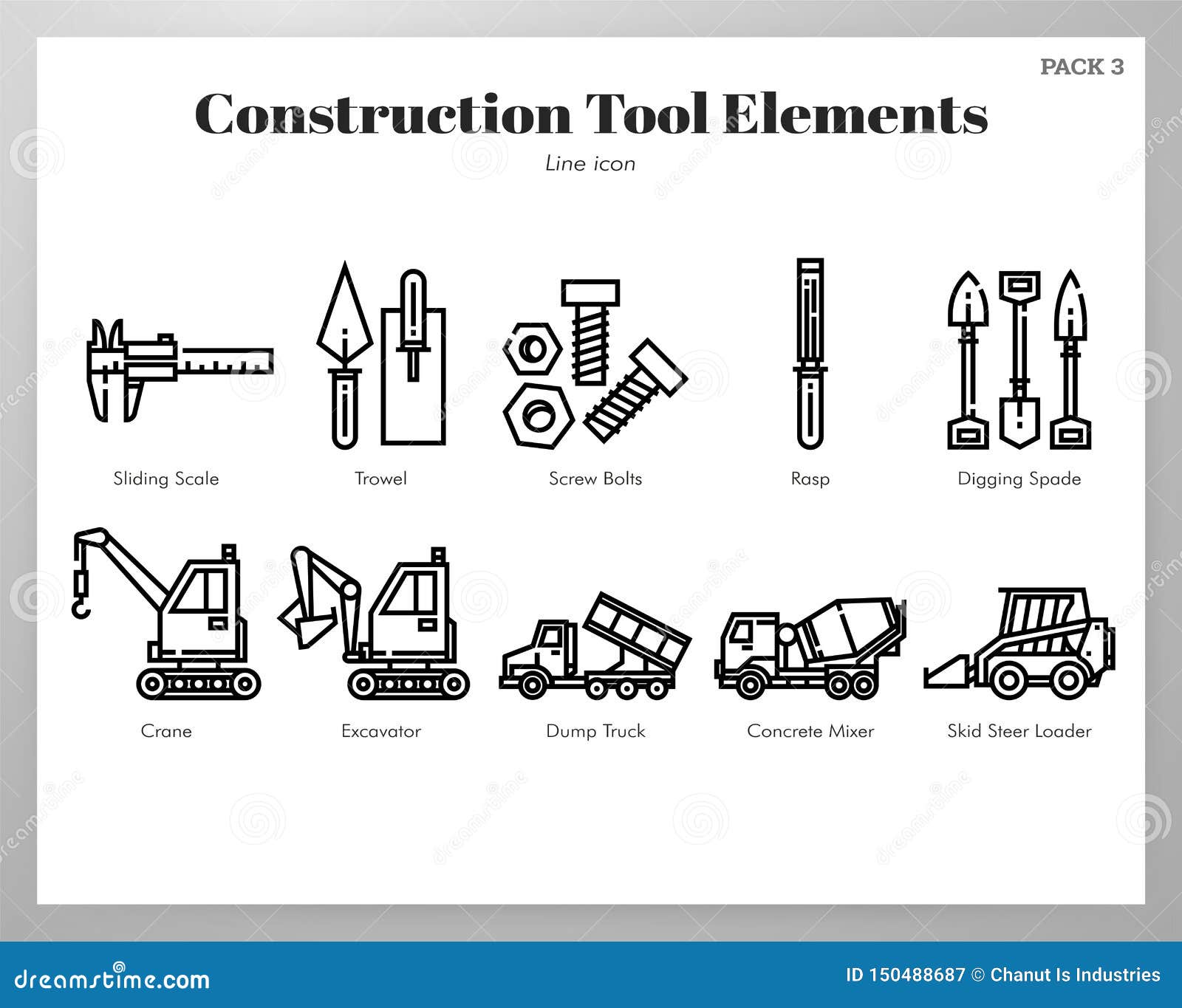 Construction Tool Elements Line Pack Stock Vector - Illustration of ...