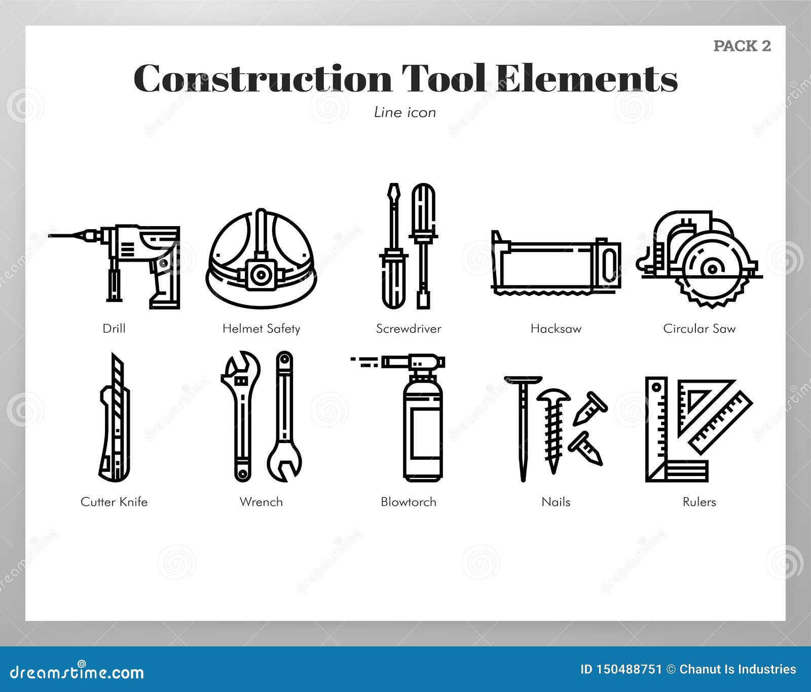 Construction Tool Elements Line Pack Stock Vector - Illustration of ...