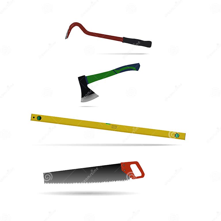 Construction Tools, Axe, Ruler, Saw, Nail Puller Stock Vector ...