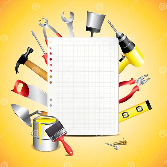 Construction Tools with Blank Paper Stock Vector - Illustration of ...