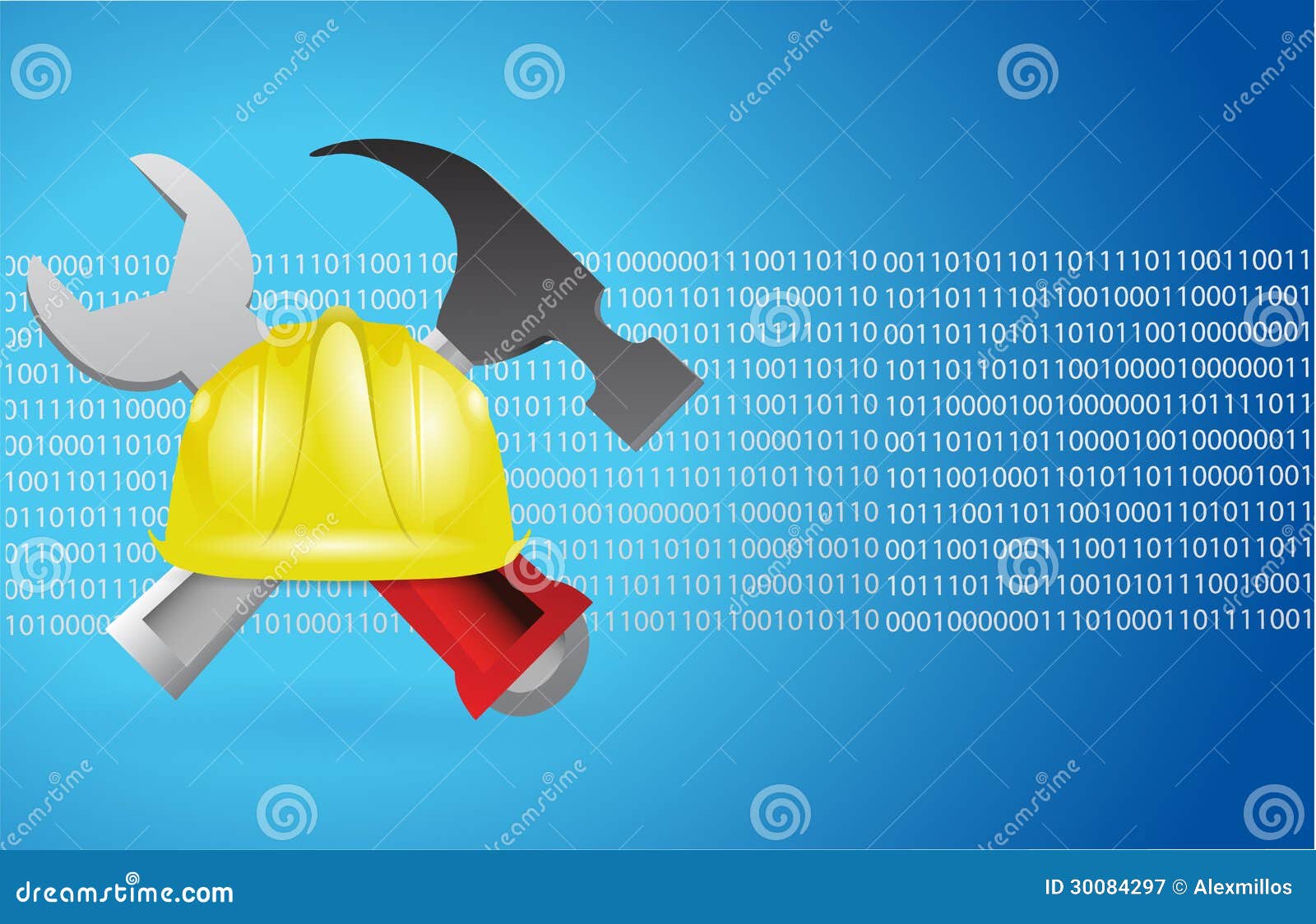 Construction Tools and Blue Binary Background Stock Illustration ...