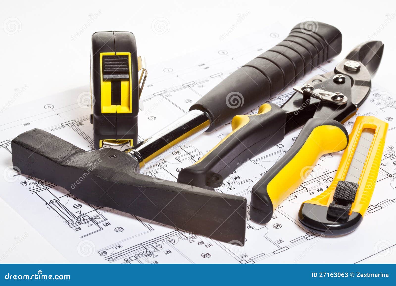 Construction Tools and Blueprint Stock Image - Image of draft ...