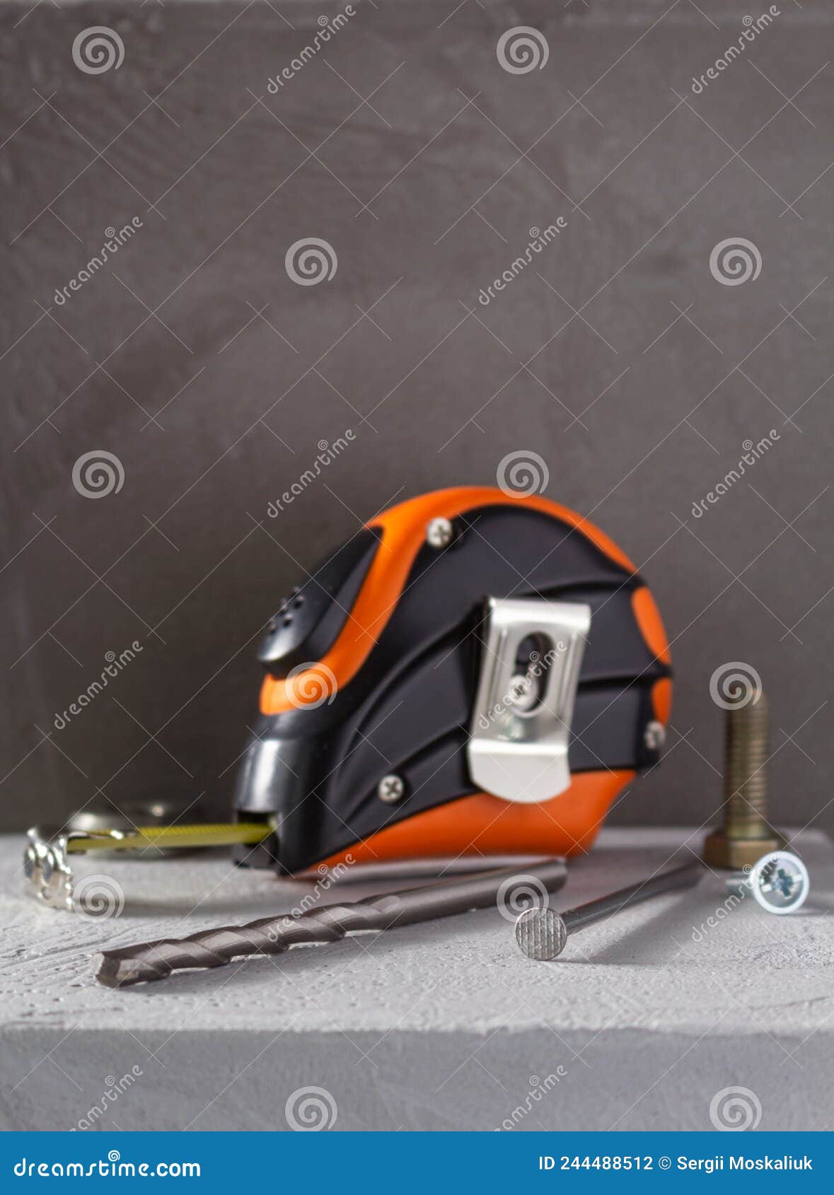 Construction Tools at Concrete Cube or Blocks Near Wall Background ...