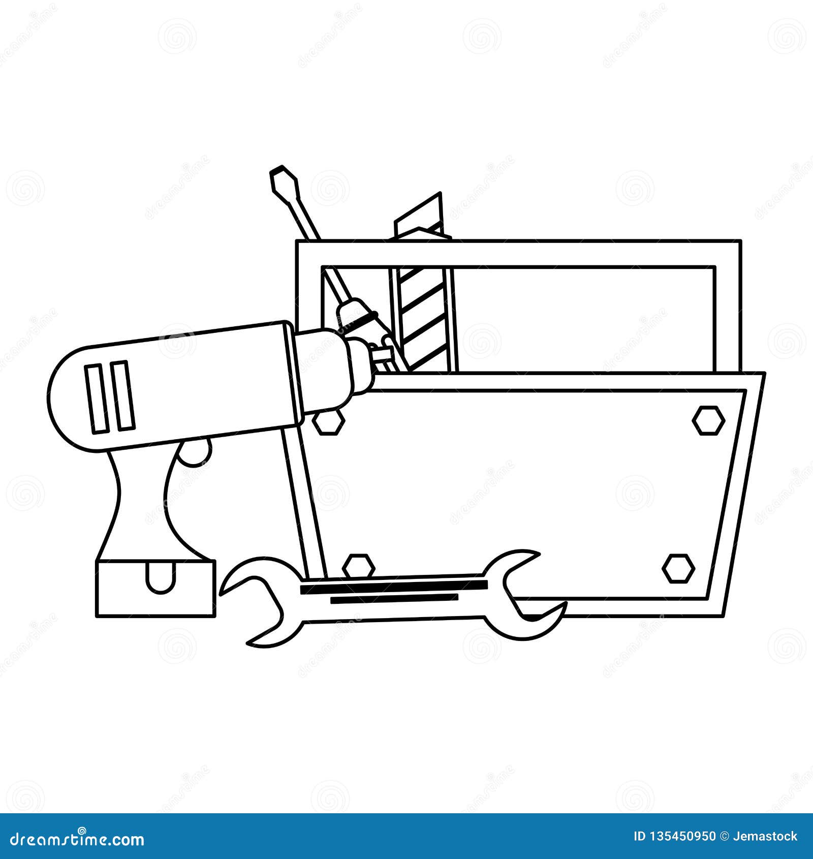 Construction Tools and Elements Black and White Stock Vector ...