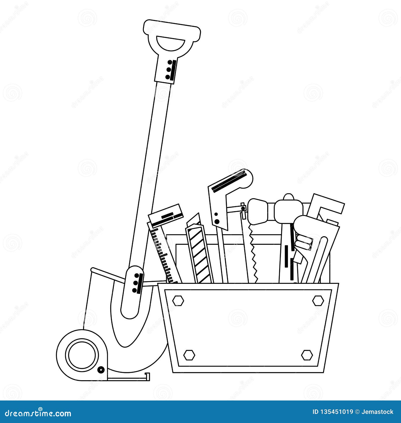 Construction Tools and Elements Black and White Stock Vector ...