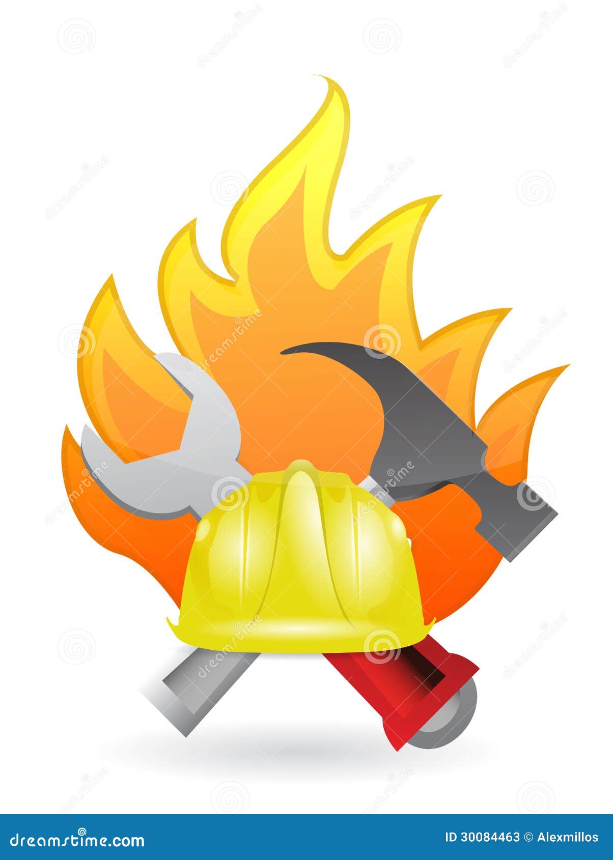 Construction tools on fire stock illustration. Illustration of ...