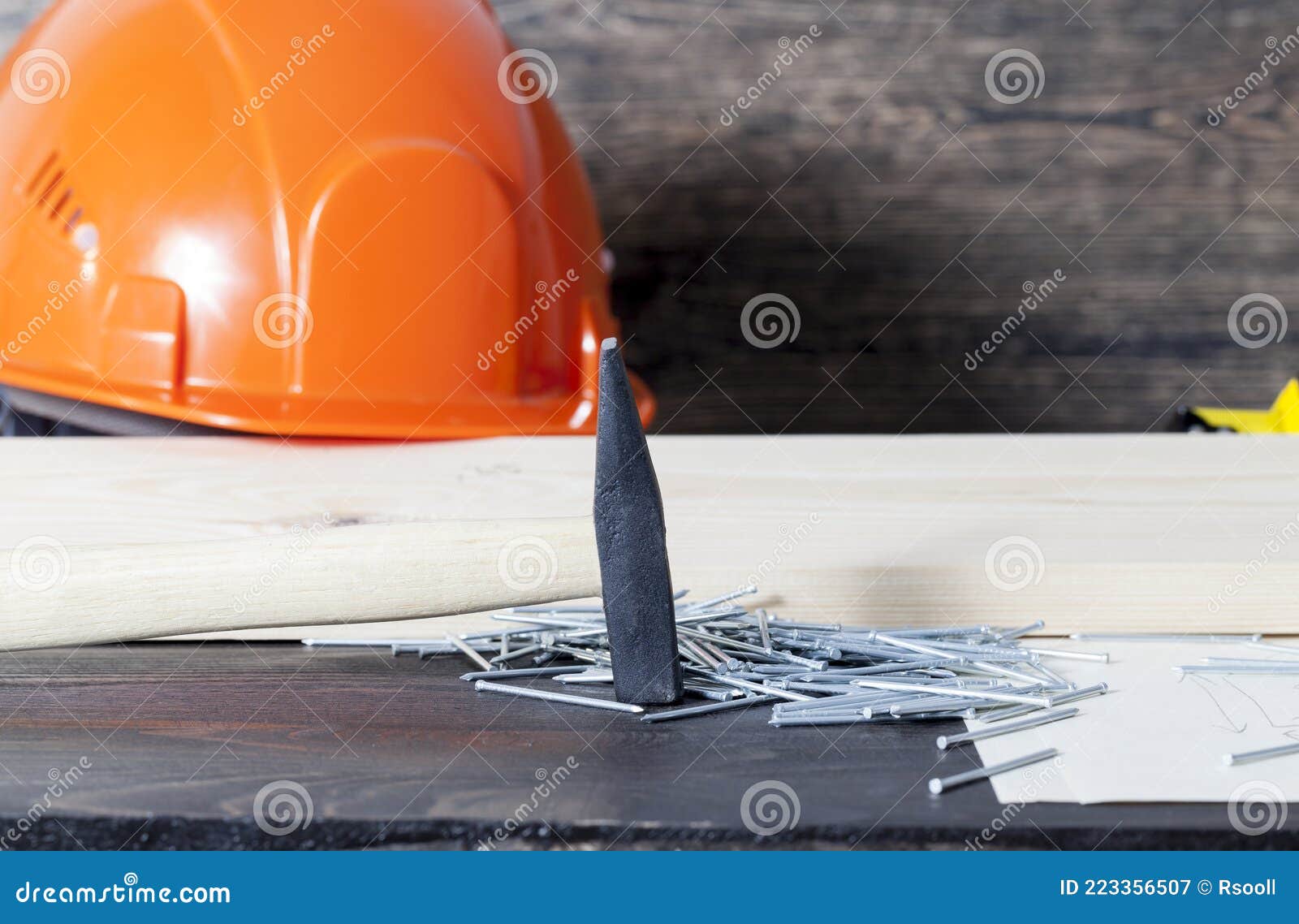 Construction Tools Hammer Helmet Stock Image - Image of chalkboard ...