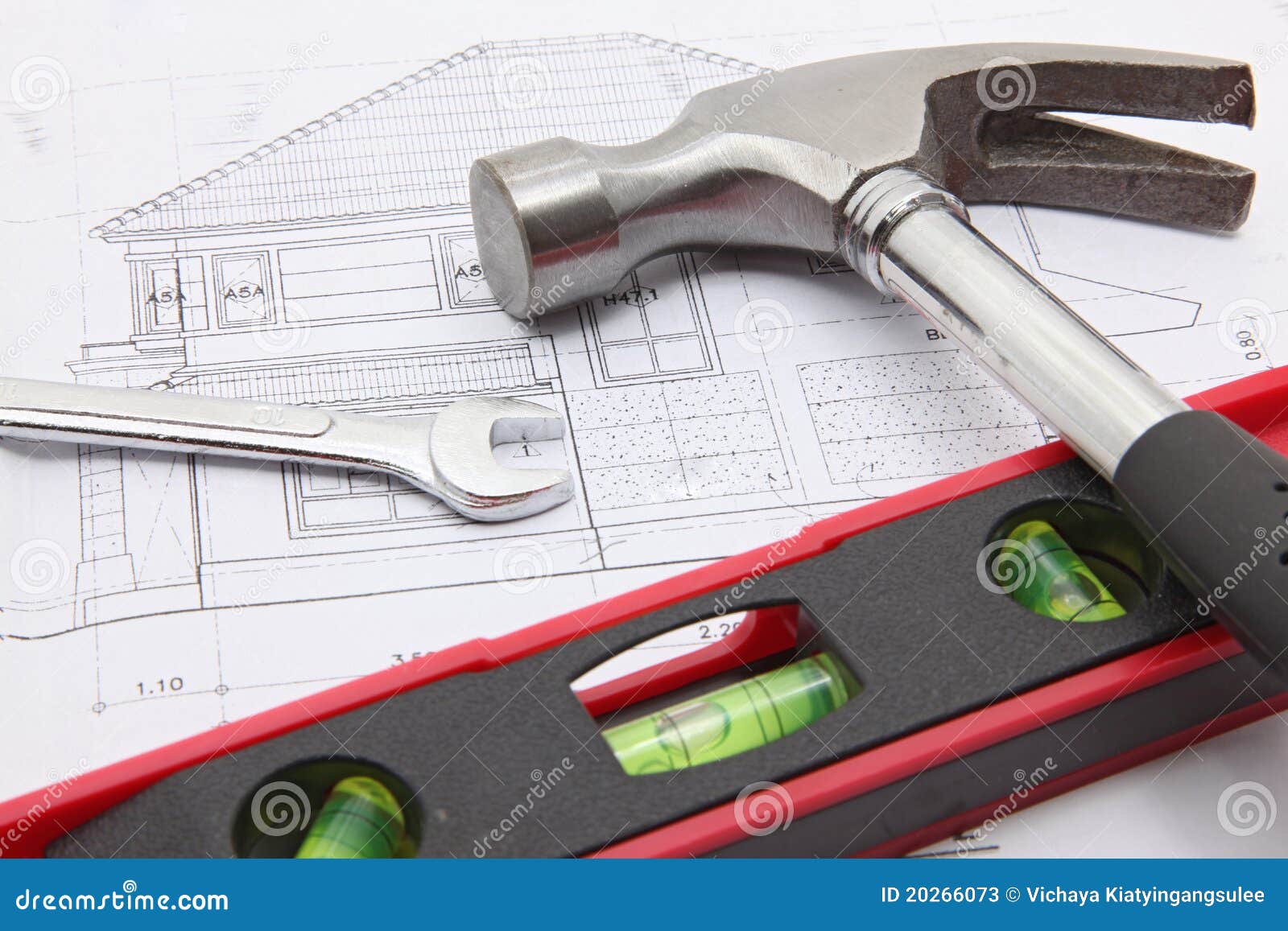 Construction Tools with House Blueprint Stock Image - Image of perfect ...