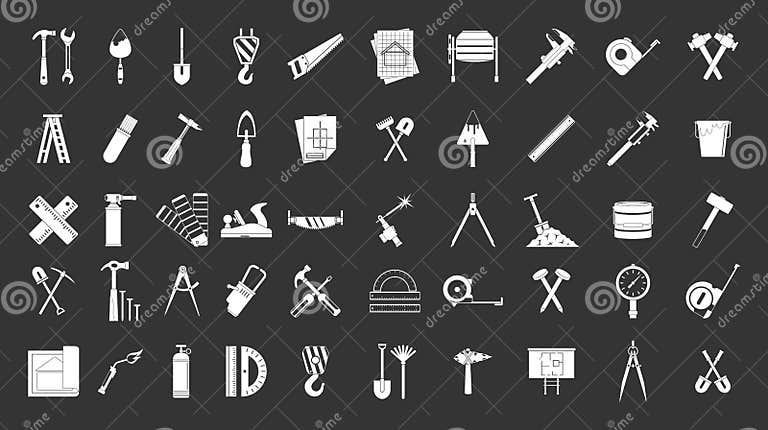 Construction Tools Icon Set Grey Vector Stock Vector - Illustration of ...