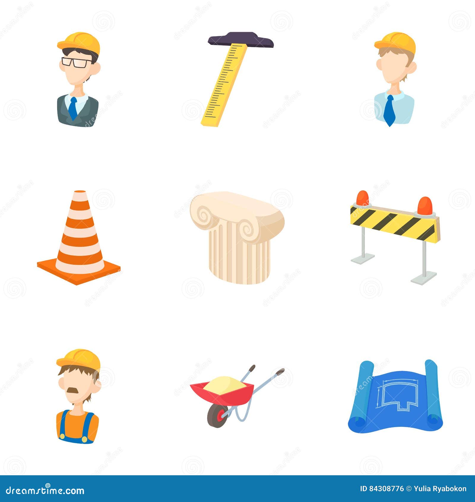 Construction Tools Icons Set, Cartoon Style Stock Vector - Illustration ...