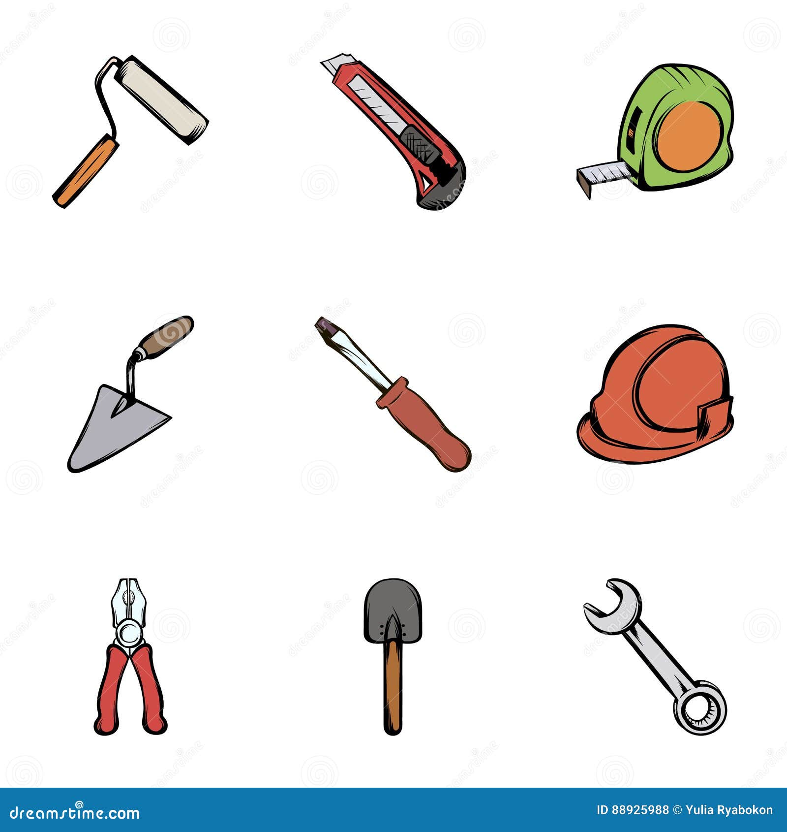 Construction Tools Icons Set, Cartoon Style Stock Vector - Illustration ...