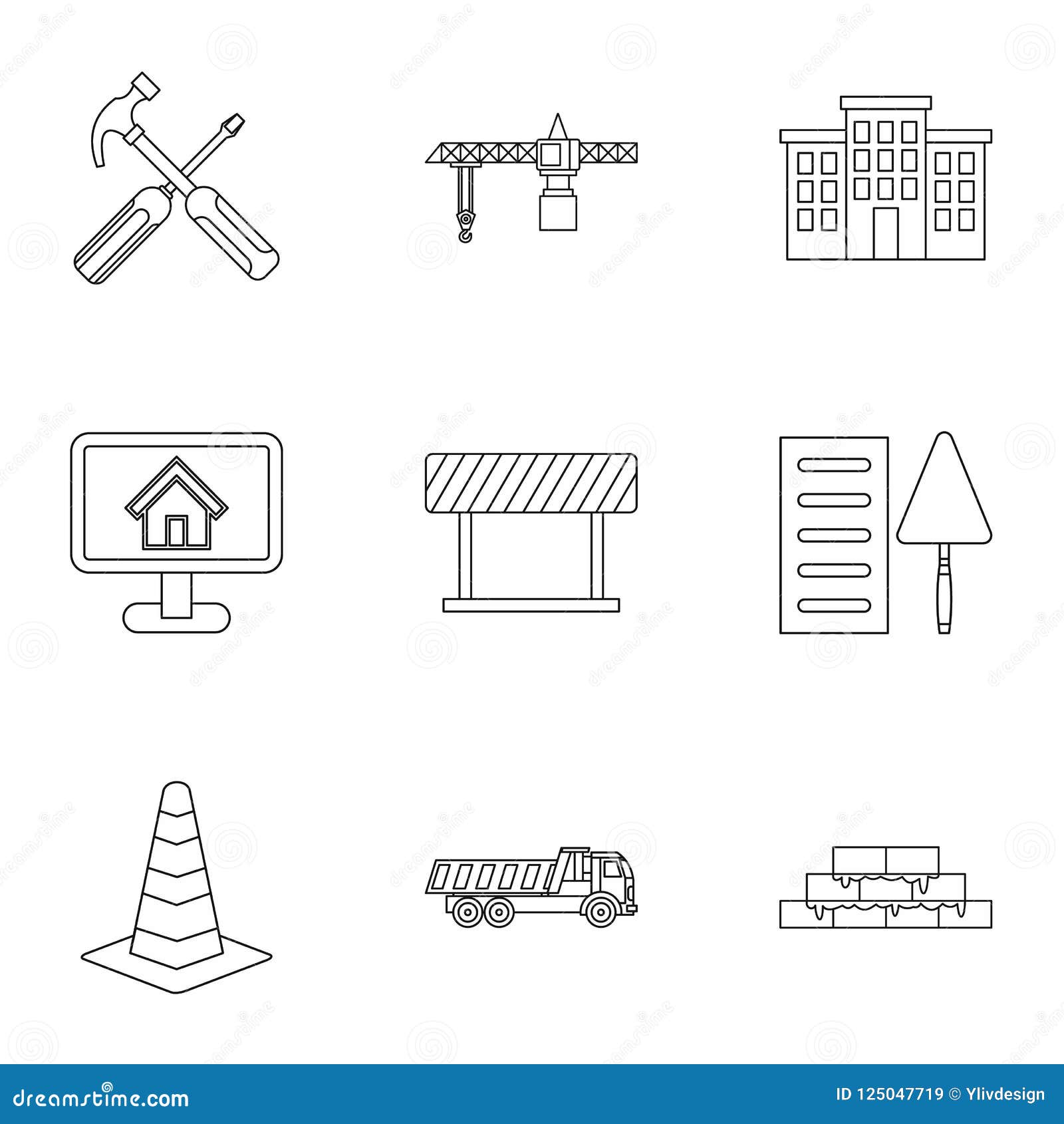 Construction Tools Icons Set, Outline Style Stock Illustration ...