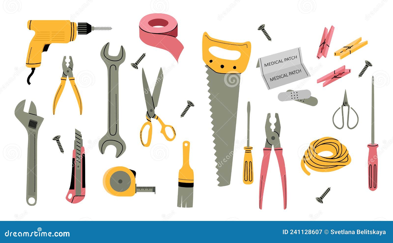Construction Tools Illustrations Set Stock Vector - Illustration of ...