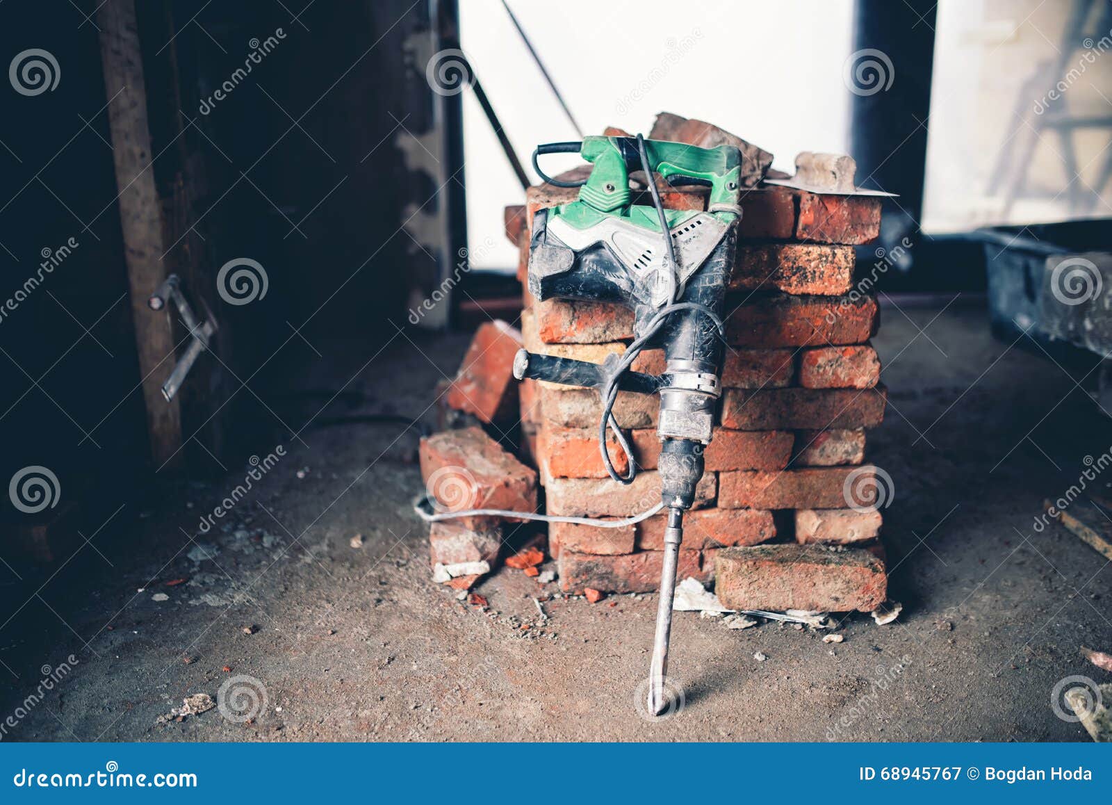 Construction Tools, Industrial Jackhammer with Demolition Debris and ...