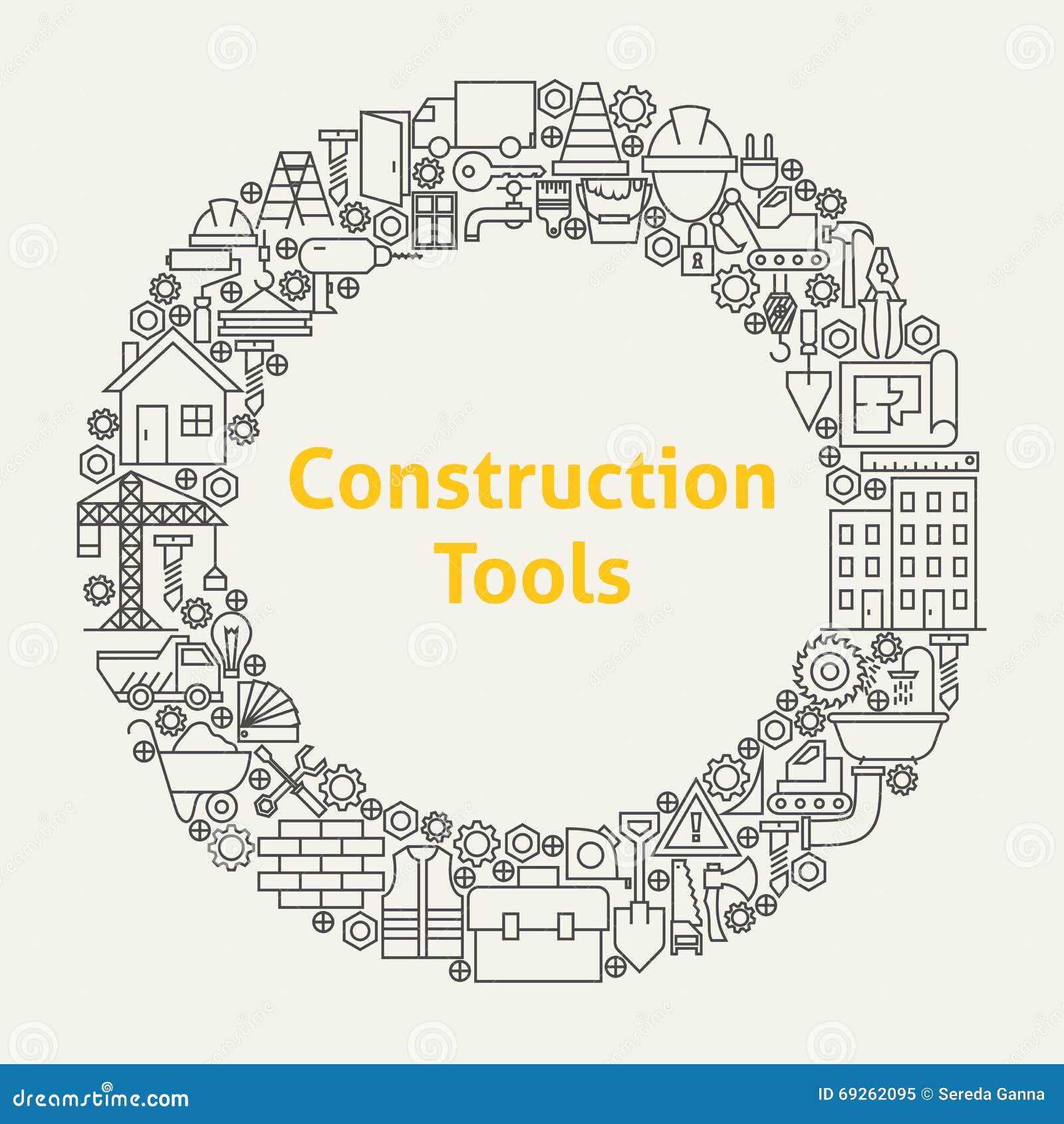 Construction Tools Line Art Icons Set Circle Stock Vector ...