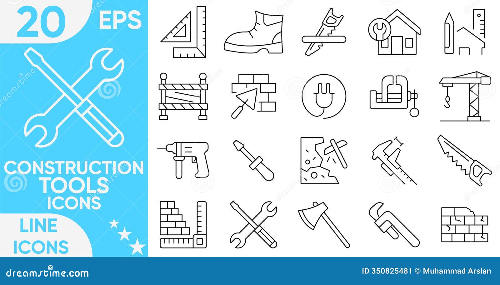 Construction Tools Line Icon Set.Construct, Worker, Tools, Machines ...