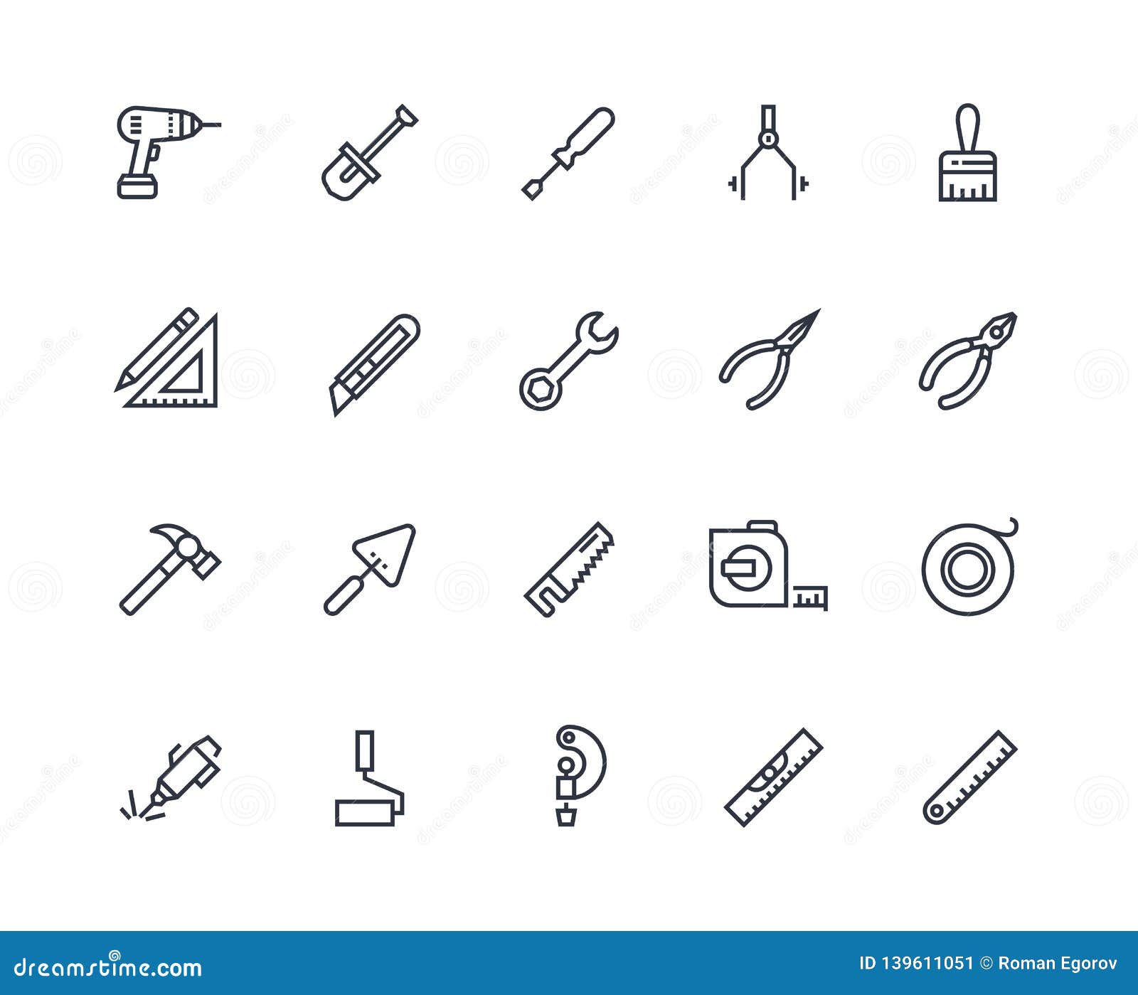 Construction Tools Line Icons. Projecting and Development Toolbox ...