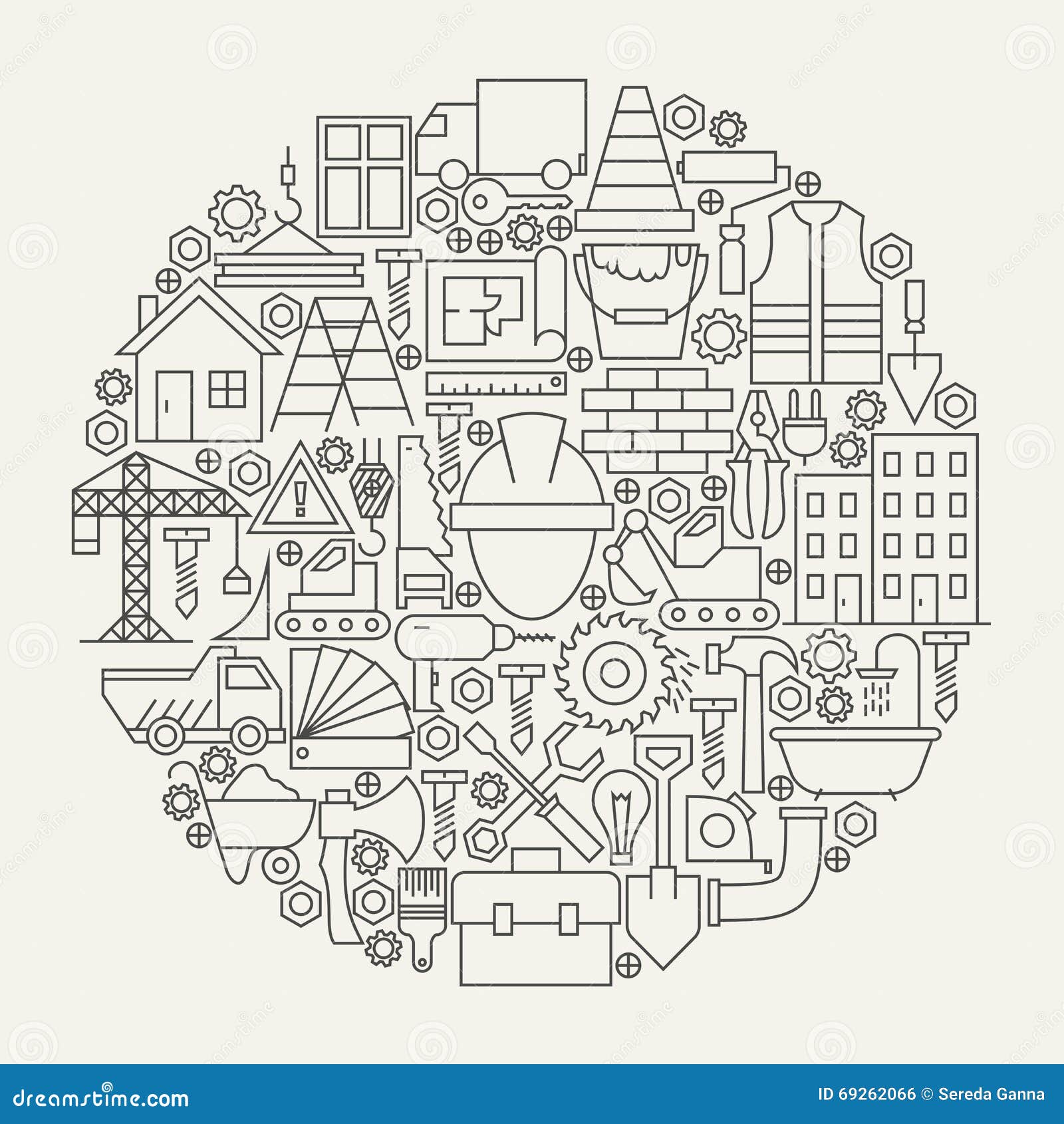 Construction Tools Line Icons Set Circle Shape Stock Vector ...