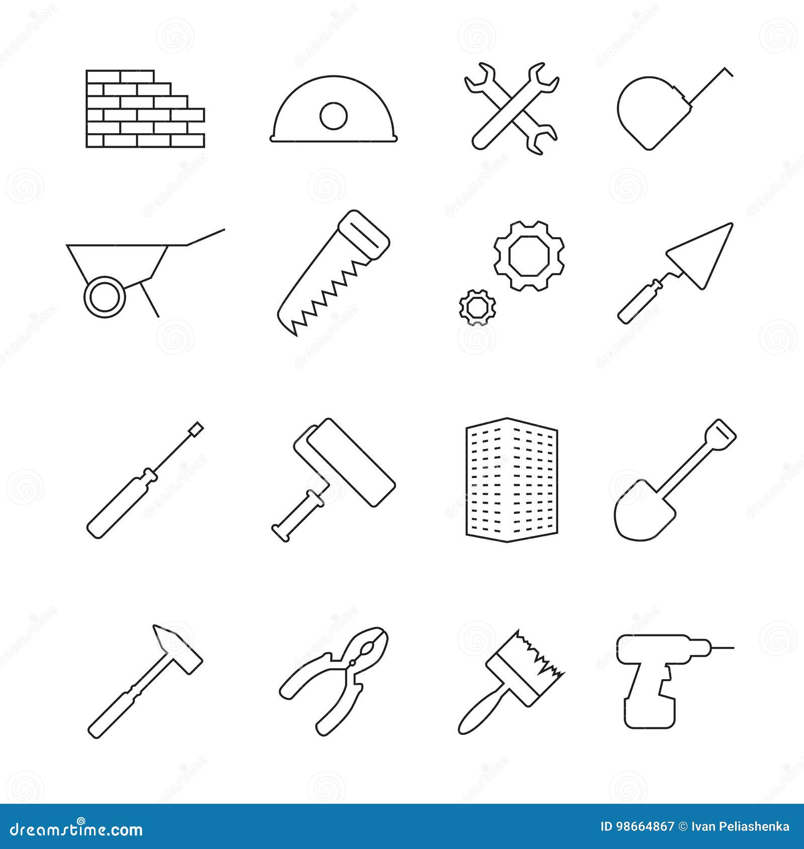 Construction Tools Linear Icons Stock Illustration - Illustration of ...