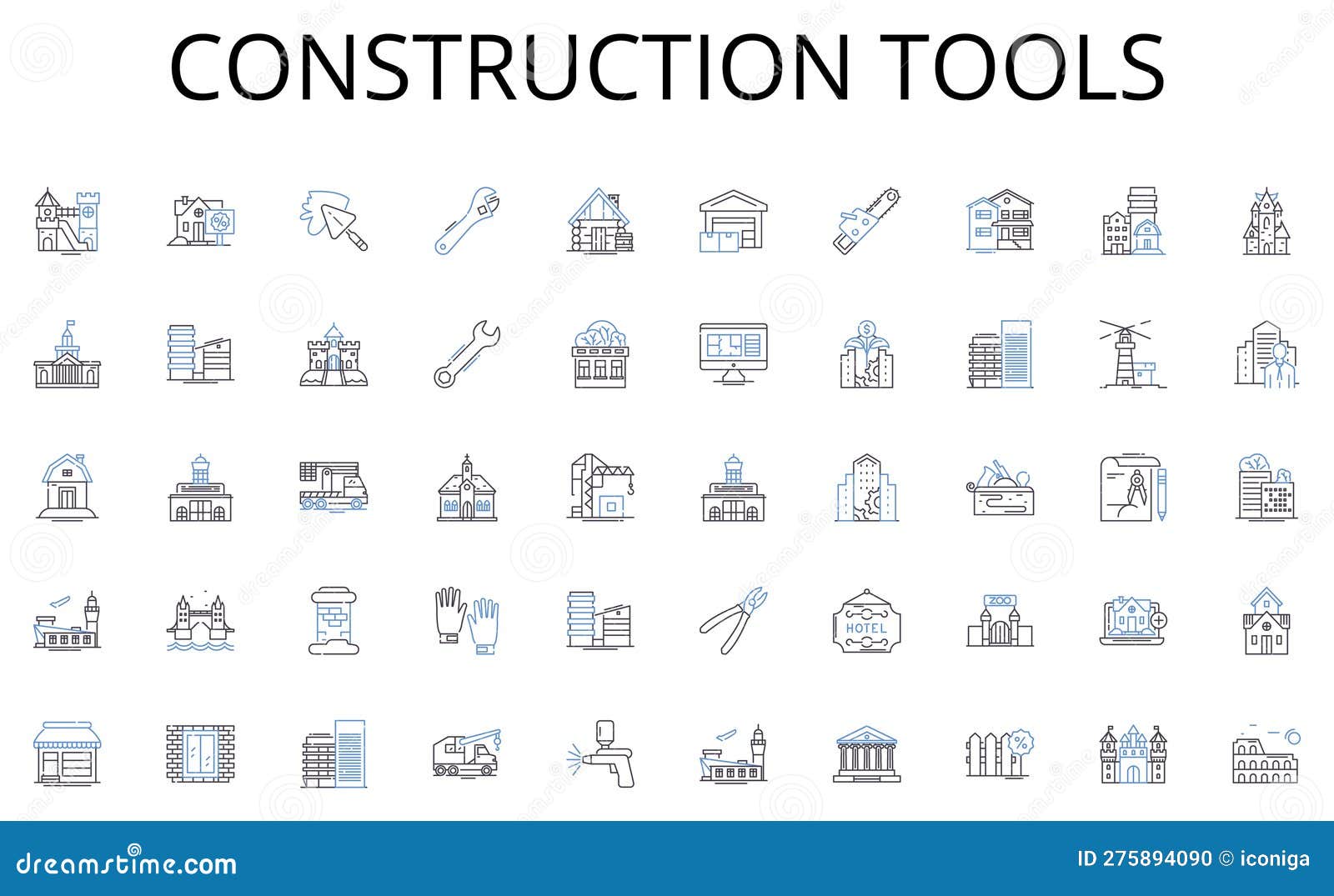 Construction Tools Line Icons Collection. Diction, Pronunciation ...