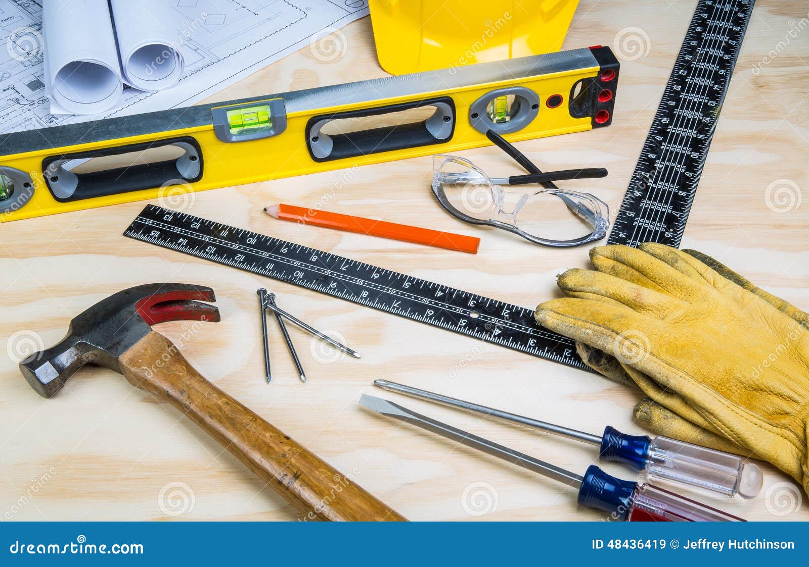 Construction Tools Randomly Placed Stock Image - Image of level, home ...