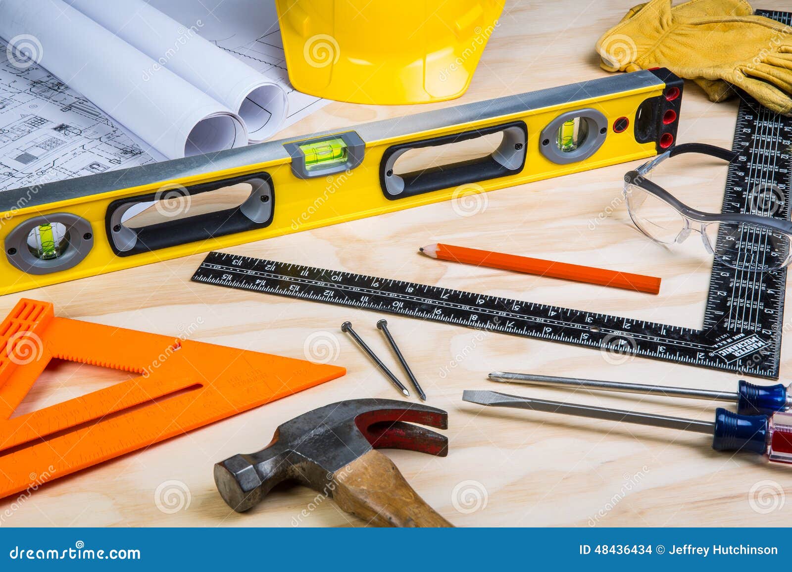 Construction Tools Randomly Placed Stock Photo - Image of gloves ...